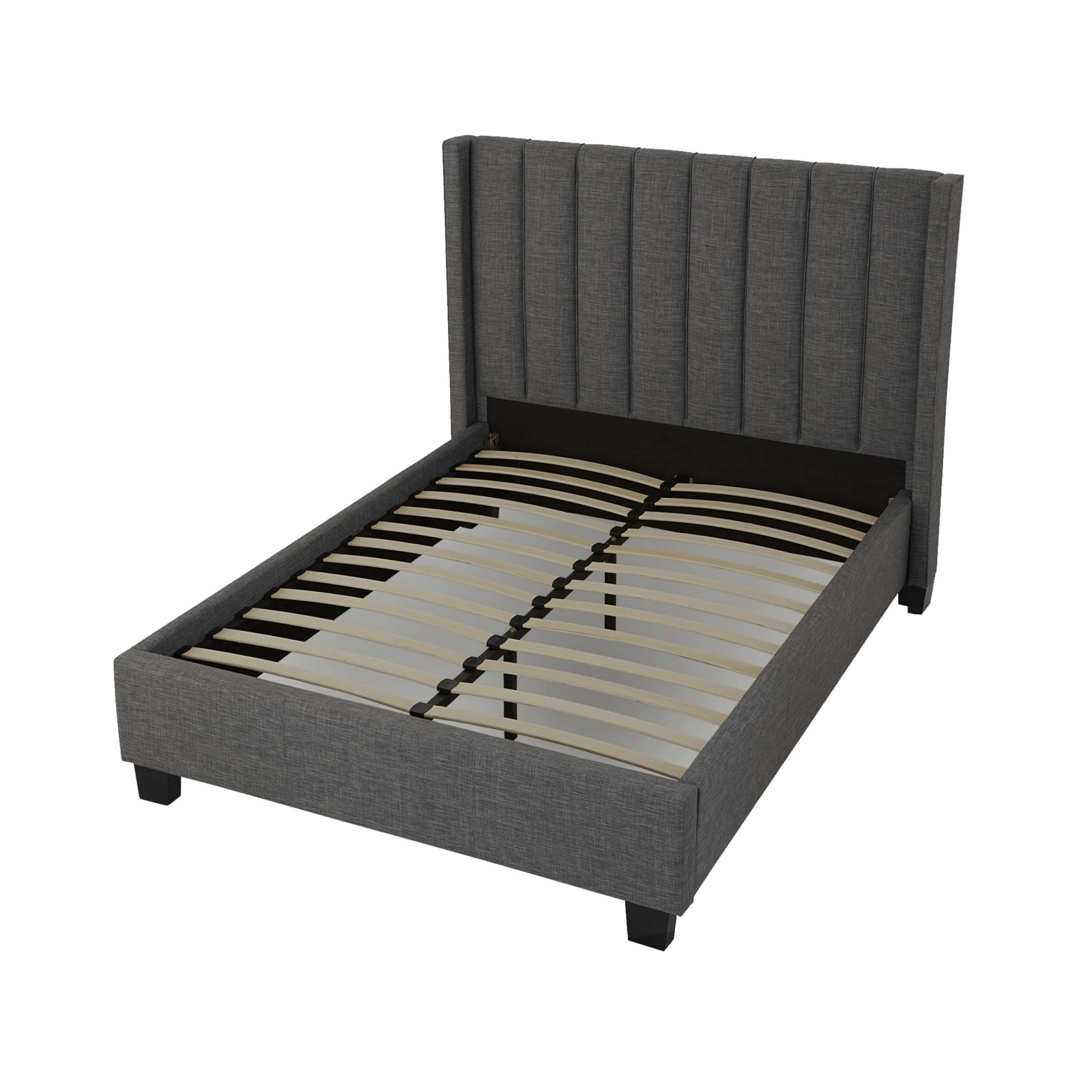 Layla Queen Size Storage Bed, Channel Tufted Dark Gray Polyester ...