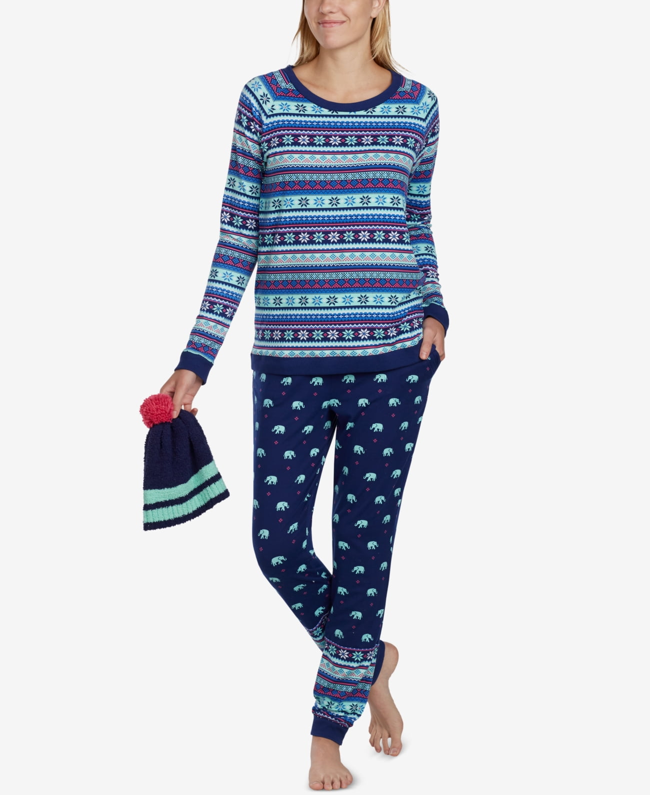 Layla Womens Mixed-Print Knit Pajama Top Only,1-Piece, Small, Navy ...