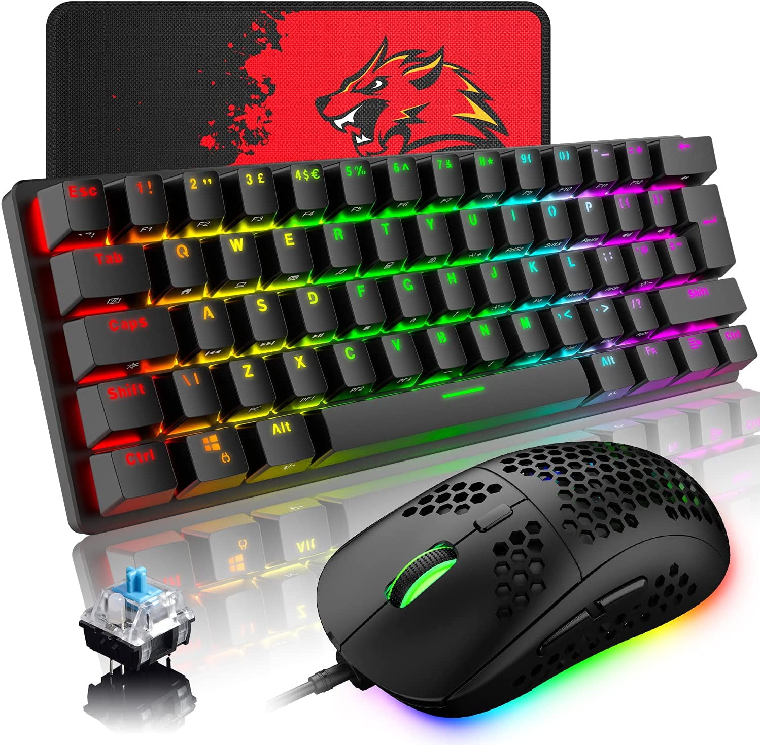 Layout 61 Keys Mechanical keyboard】This 60% mechanical gaming keyboard ...