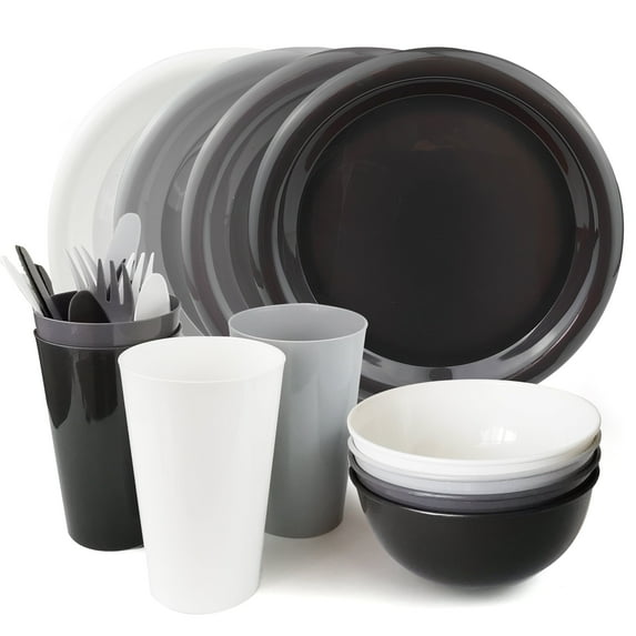 Layron Plastic Dinnerware Set for 4, 24 Pieces, Unbreakable Plates ...