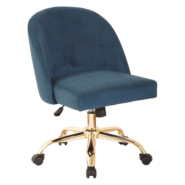 Layton Mid Back Office Chair in Azure Blue Velvet with Gold Finish Base ...