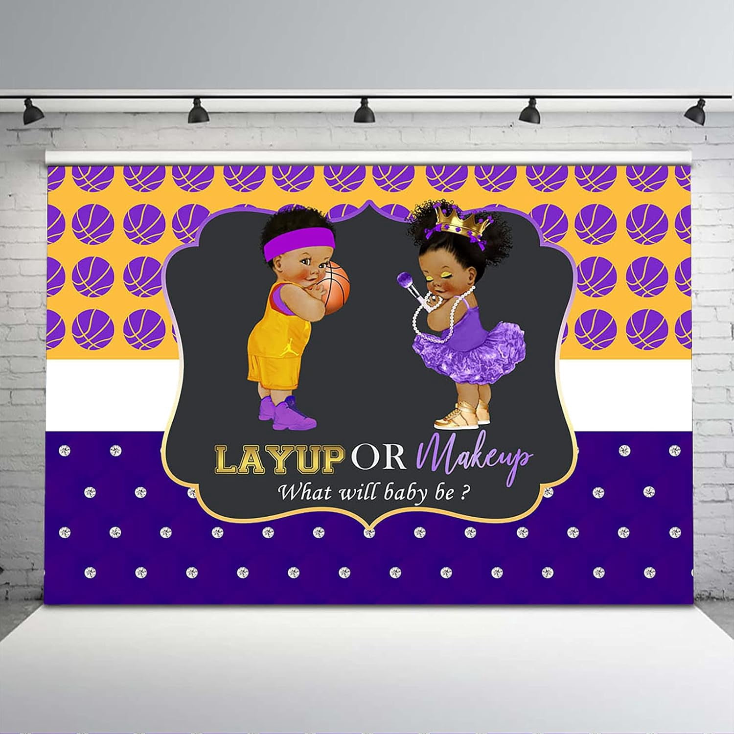 Layup or Makeup Gender Reveal Backdrop Purple Basketball Boy or Girl ...