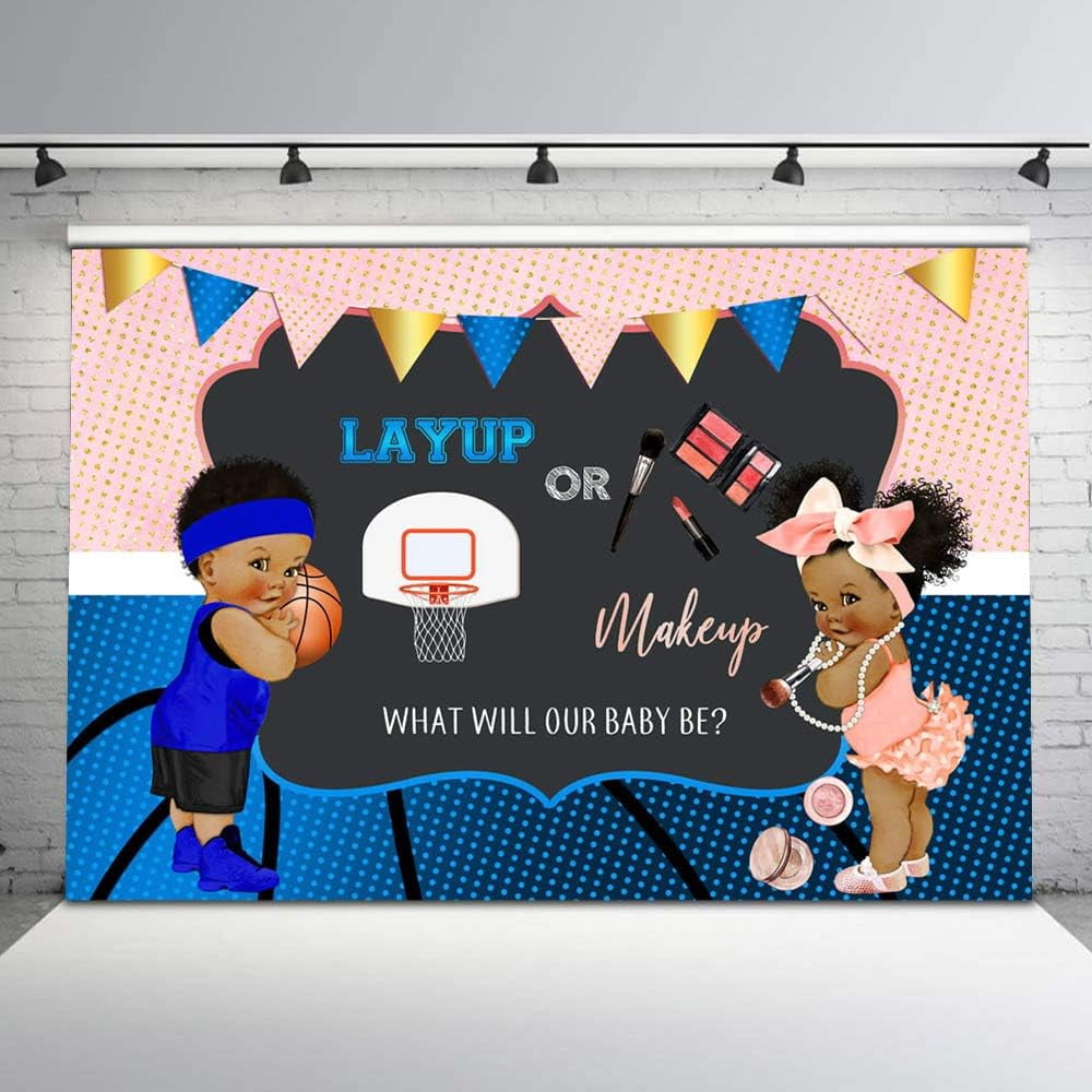 Layup or Makeup Gender Reveal Party Backdrop Blue and Rose Gold Pink ...