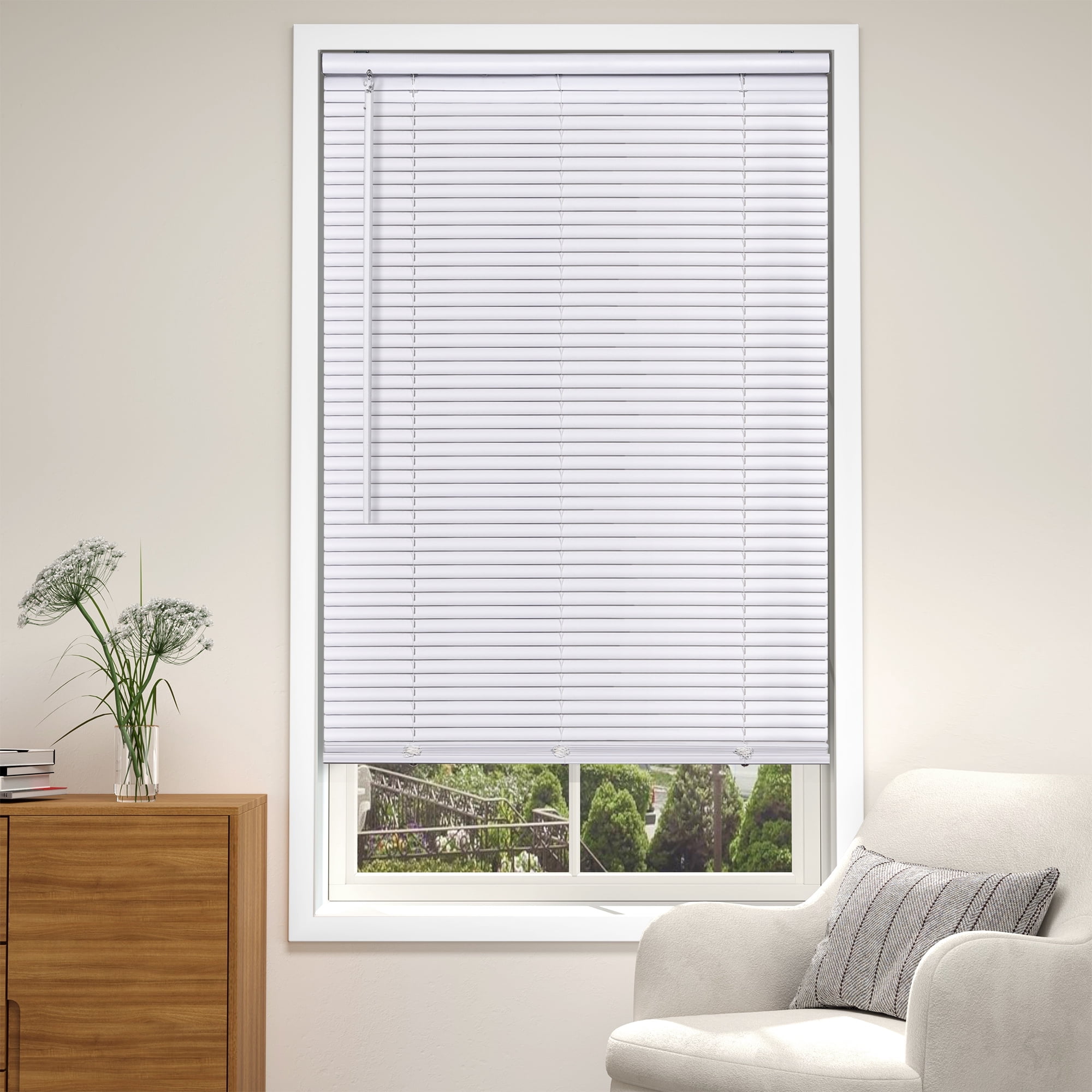 LazBlinds Cordless White 1" Room Darkening Vinyl Mini Blinds, 45"W X 48"H Horizontal Window ...