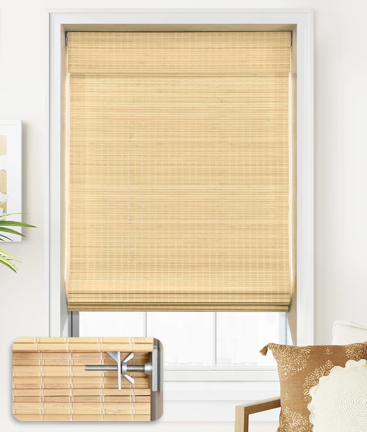 LazBlinds No Tools No Drill Cordless Bamboo Roman Shades, Privacy Room ...