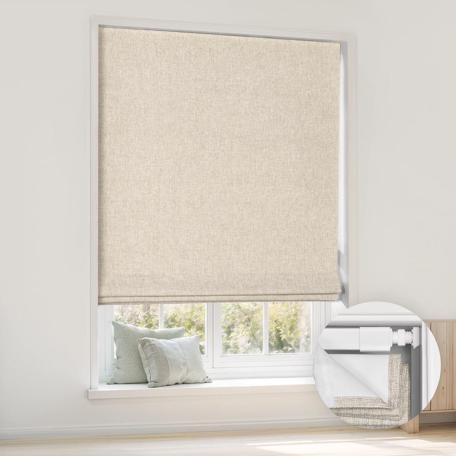 LazBlinds No Tools No Drill Cordless Roman Shades for Windows, Blackout ...