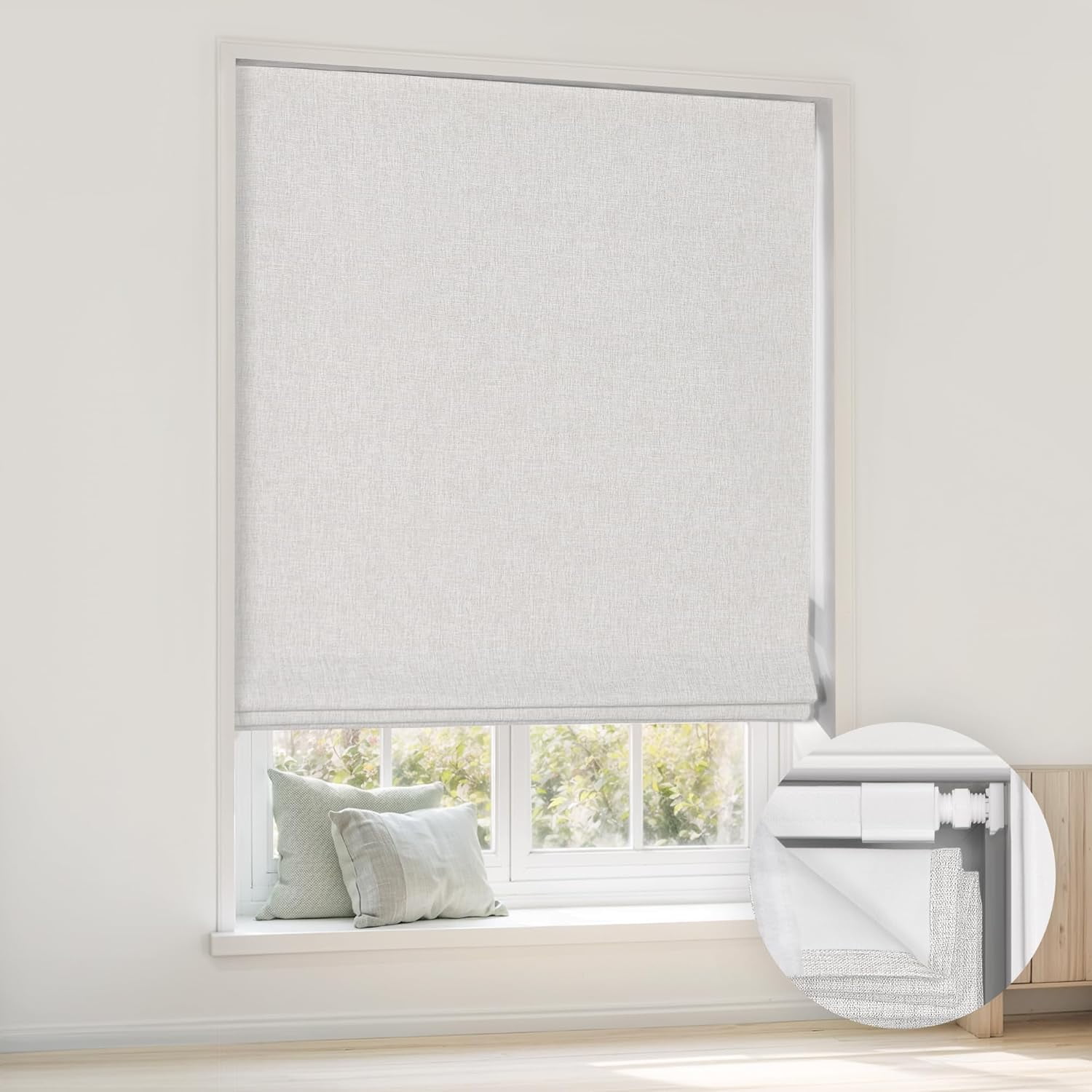 LazBlinds No Tools No Drill Cordless Roman Shades for Windows, Blackout Thermal Insulated UV ...
