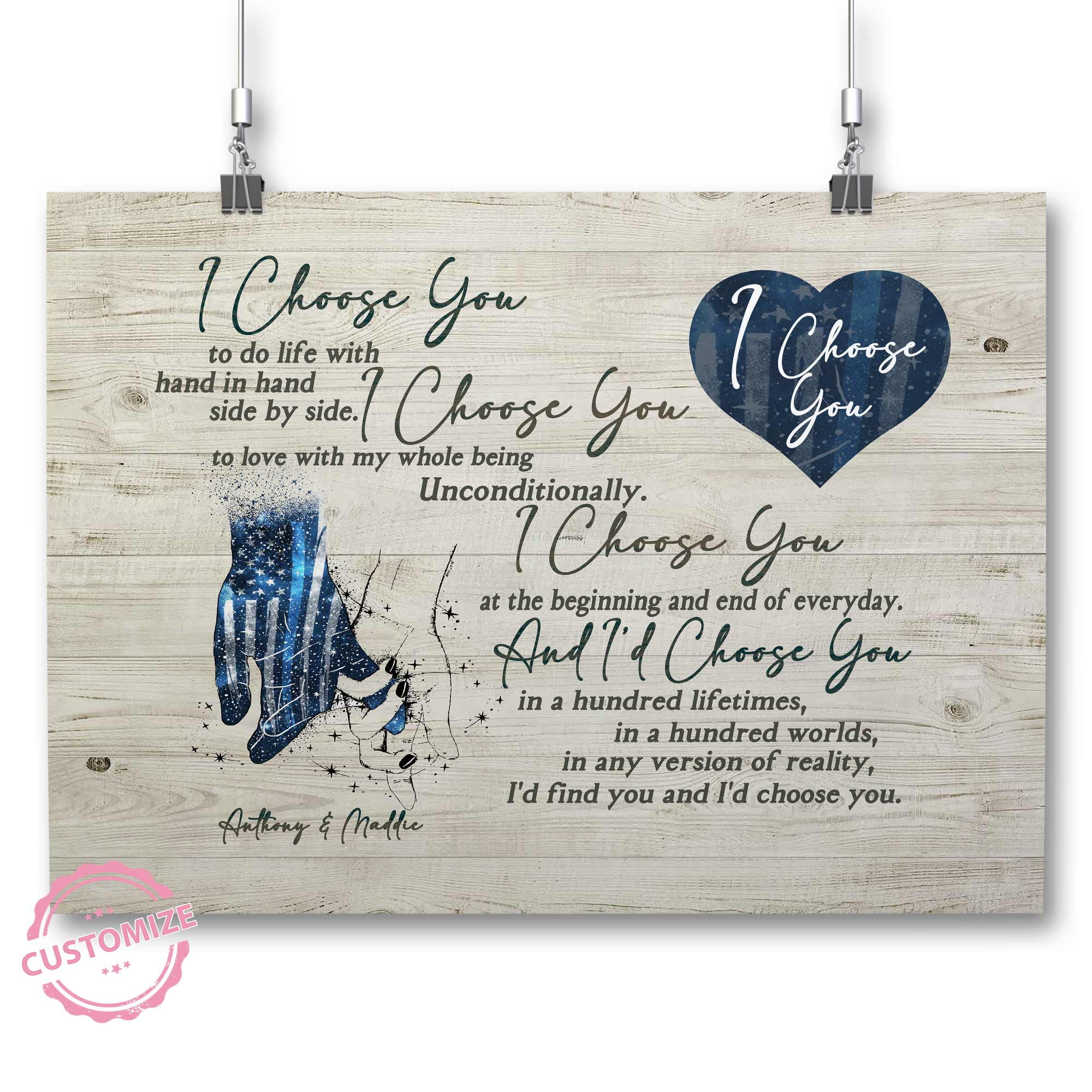 Lazaofficial Personalized Name Canvas, Holding Hands Wall Art, Couple ...