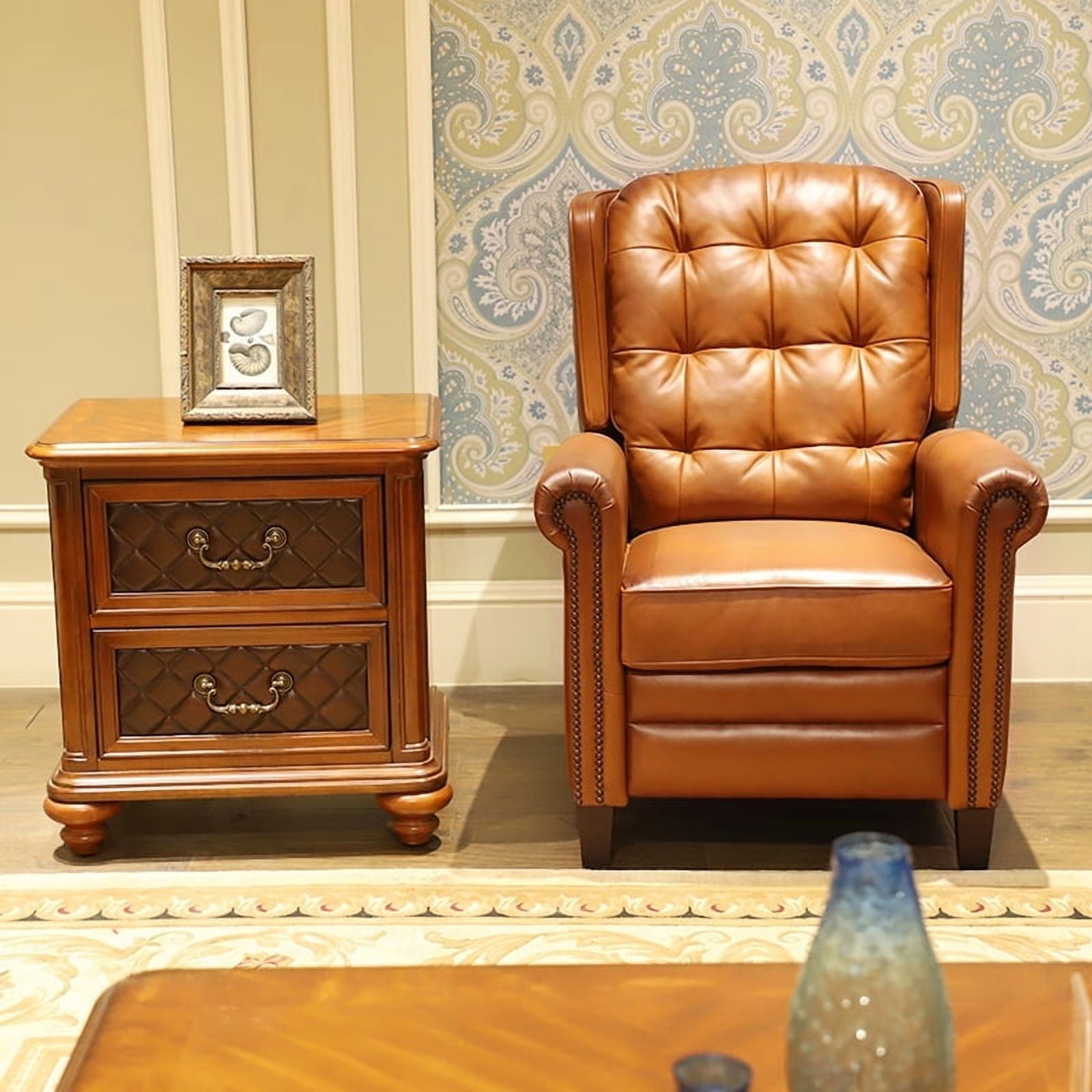 Lazelle Genuine Leather Tufted Recliner - Walmart.com