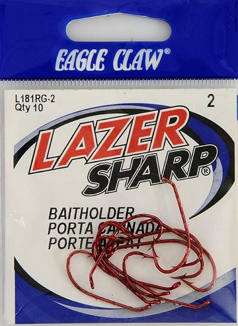 Eagle Claw Lazer Sharp Size 2 Red Carbon Steel Fishing Hooks 10 Pack ...