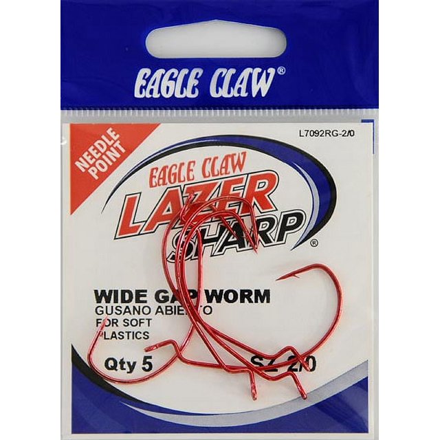 Lazer Sharp L7092RGH-2/0 Worm Extra Wide Gap Hook, Red, Size 2/0, 5 ...