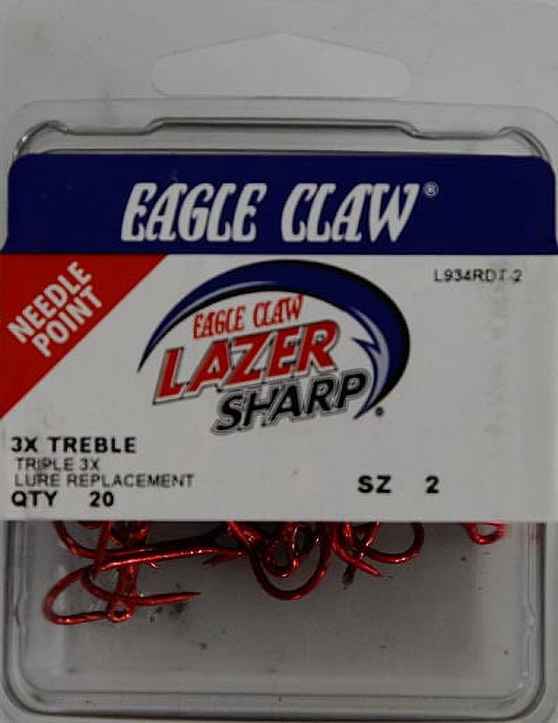 Eagle Claw Lazer Sharp 3X Treble Hook - Red Size 2 - 20 Pack - Walmart.com
