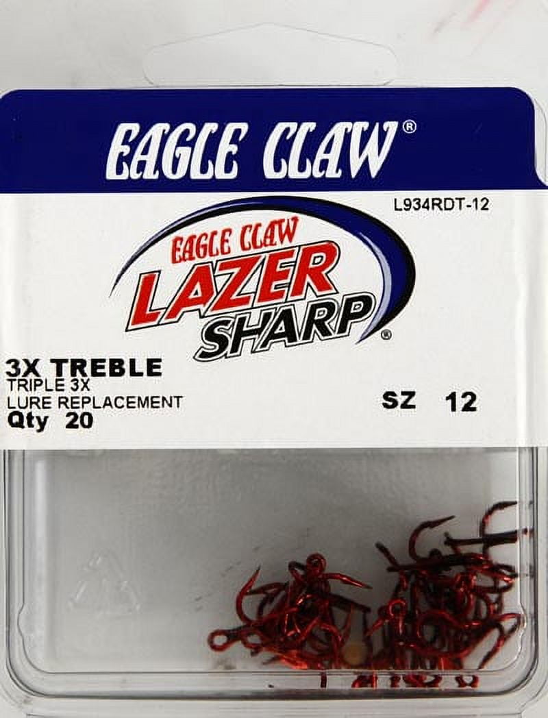 Eagle Claw Lazer Sharp 3X Treble Hook - Size 12, 20 Pack - Walmart.com