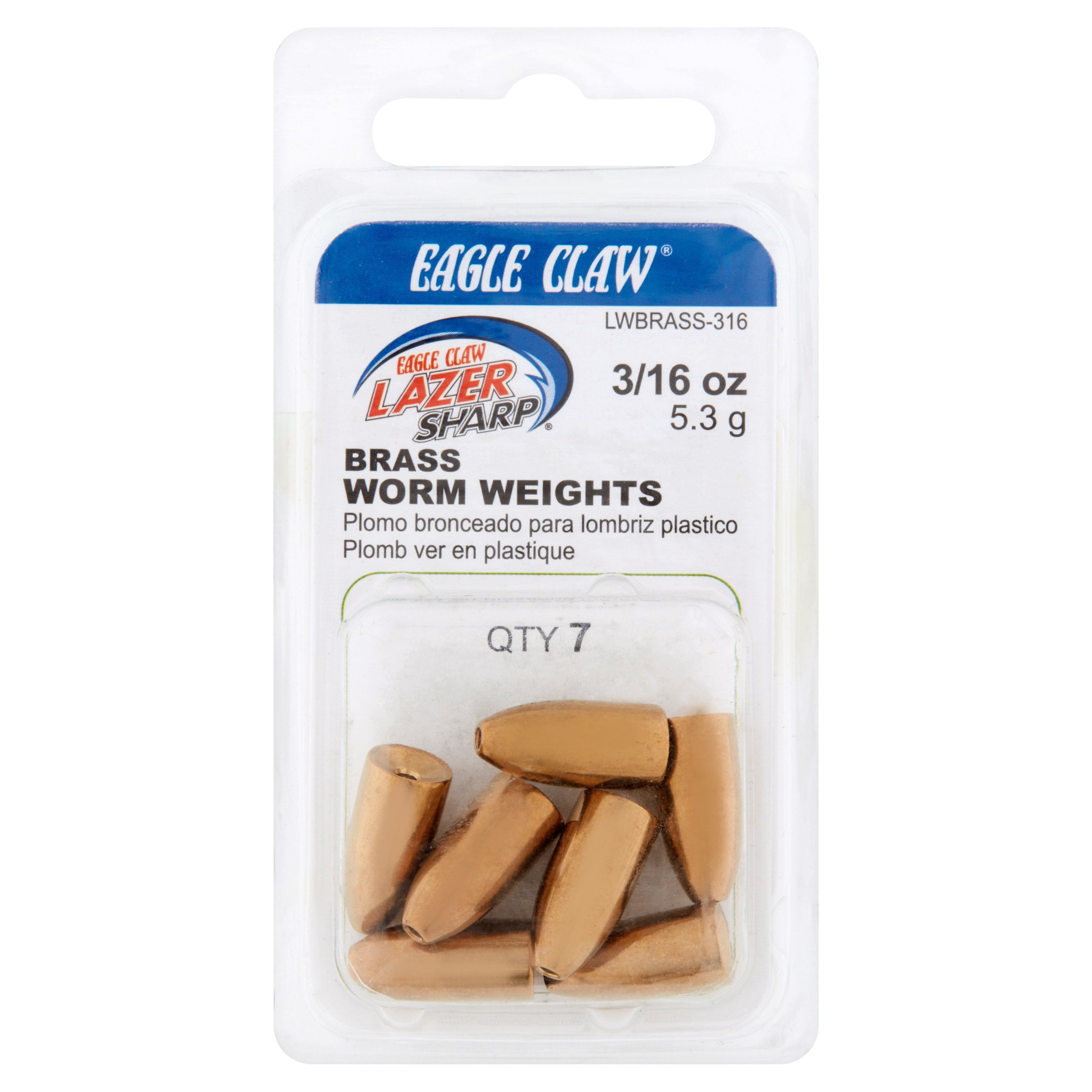 Eagle Claw Lazer Sharp Brass Worm Weight 3/16 oz. - 7 Pack - Walmart.com