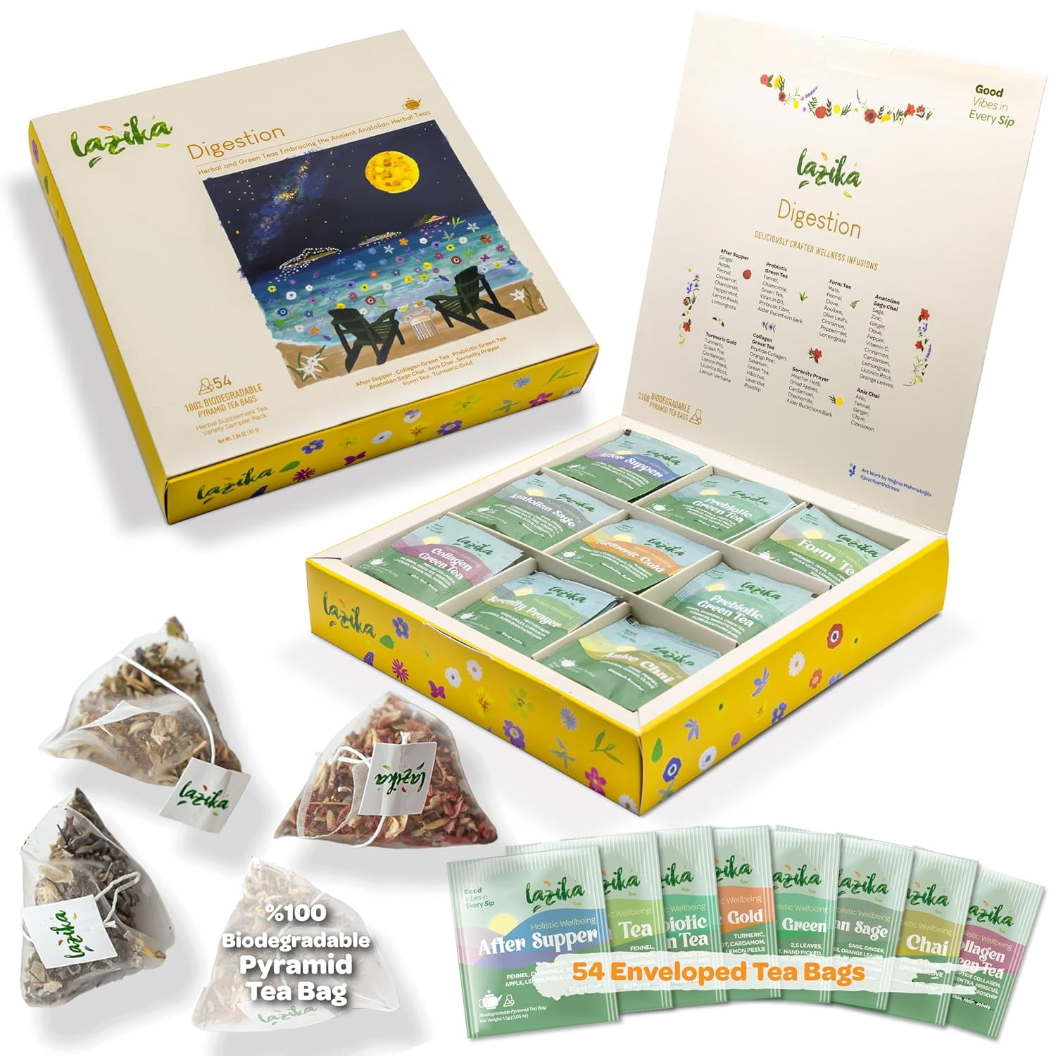 Lazika Herbal Tea Variety Pack with Lovely Presentation Box, 54 Counts ...