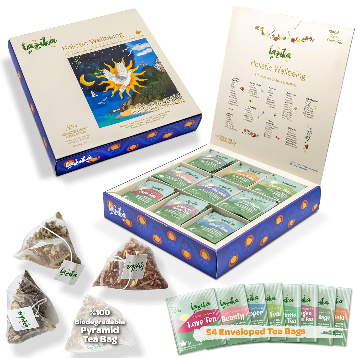 Lazika Herbal Tea Variety Pack with Lovely Presentation Box, 54 Counts ...