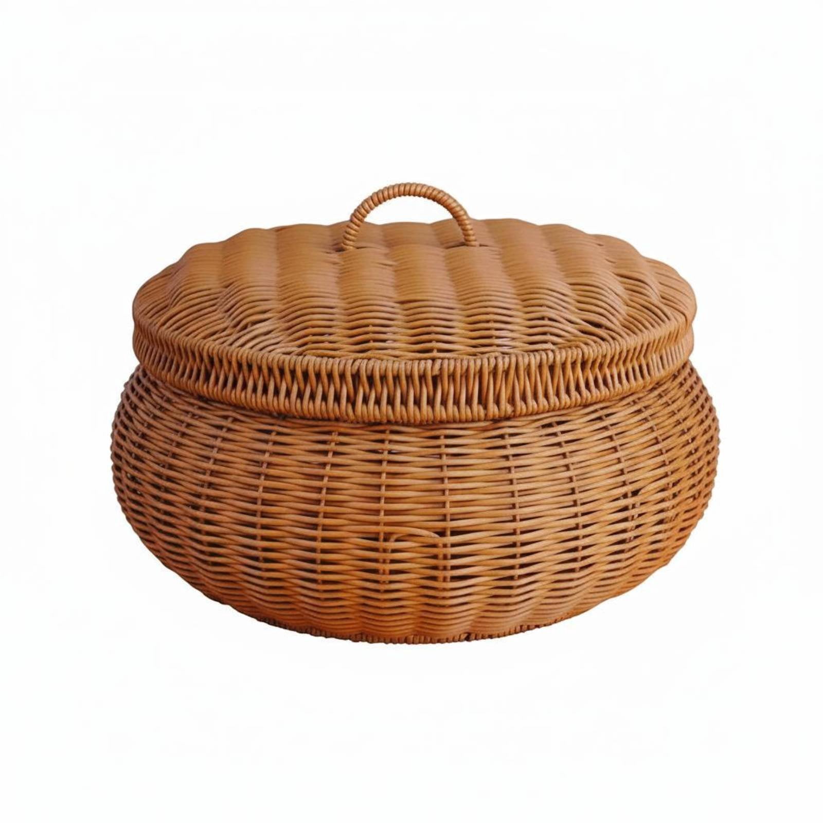 Lazsy Fruit Snack Basket Handmade Round Rattan Basket Hand-Woven for ...
