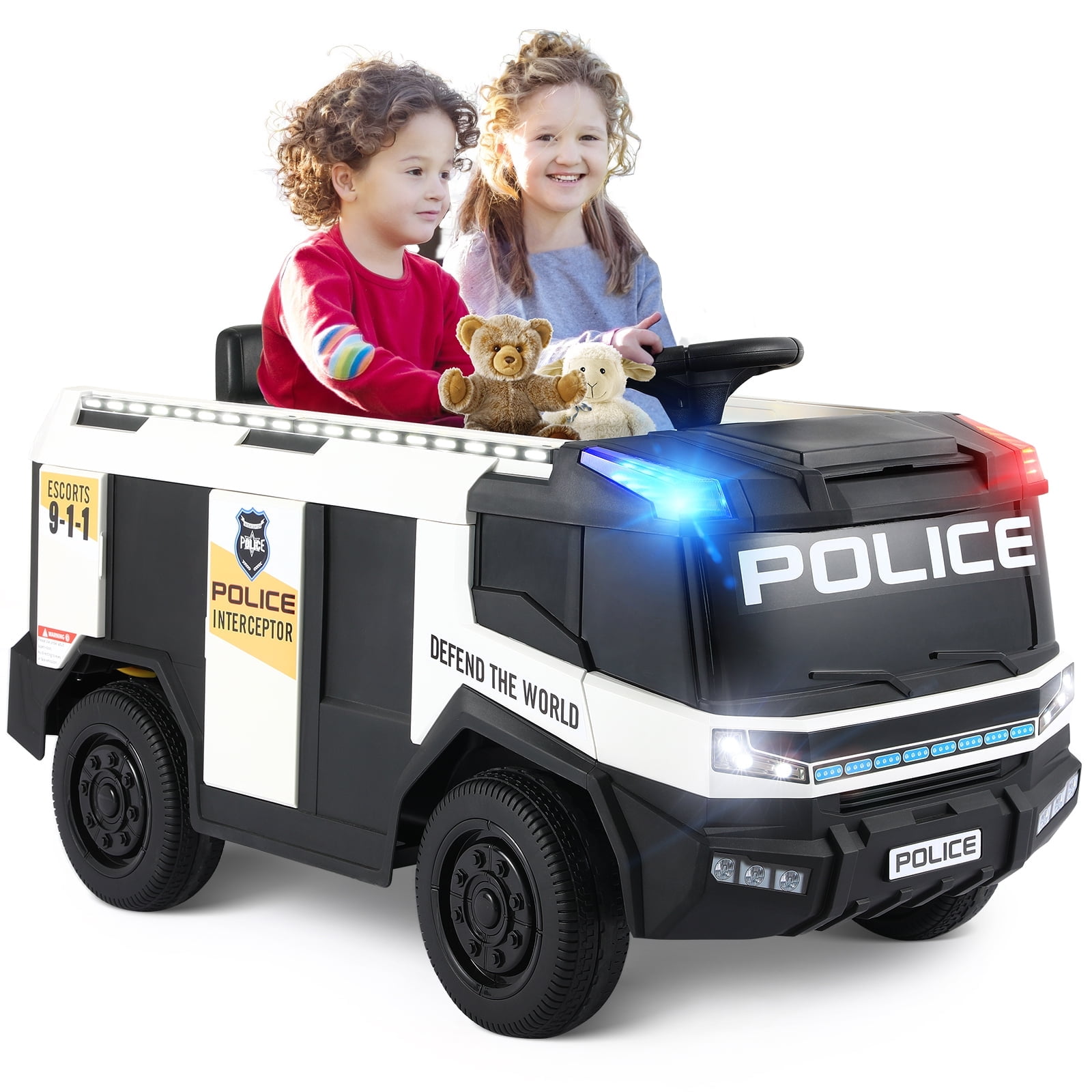 LAZY BUDDY 12V Kids Ride On Police Car, 2-Seater Electric Battery ...