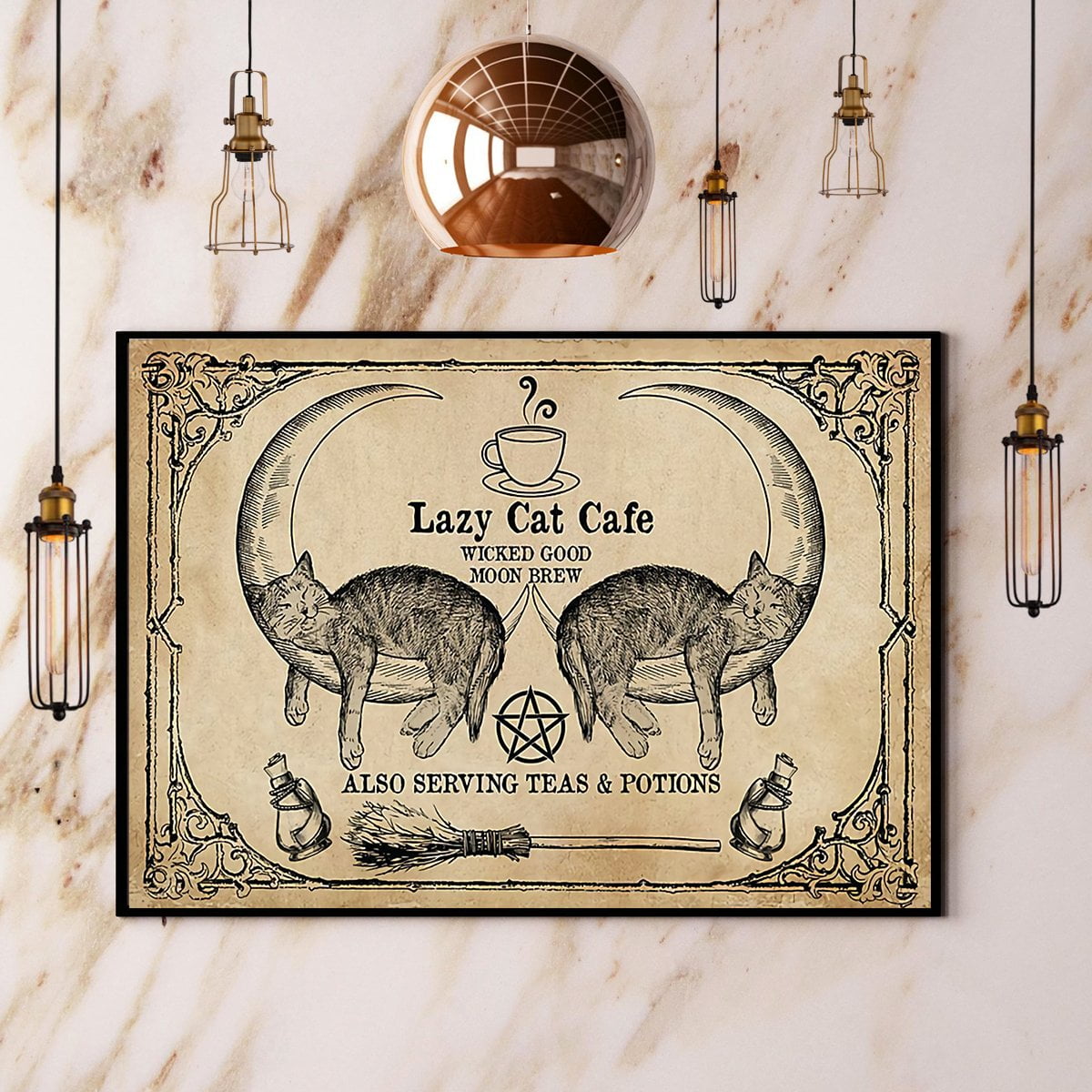 Lazy Cat Cafe Also Serving Teas & Potions Vintage Paper Poster No Frame Matte Wall Art Decor 16 ...