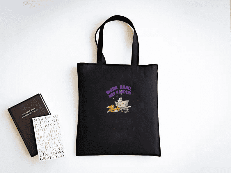 Lazy Cat Cartoon Work Hard Nap Harder Quote Style Art Tote Bags ...