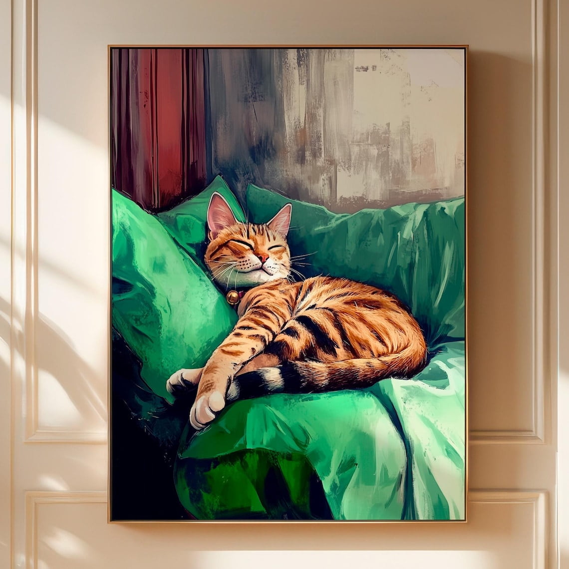 Lazy Cat Paint, Sleeping Cat Print, Nap Oil Painting, Cute Wall Art ...