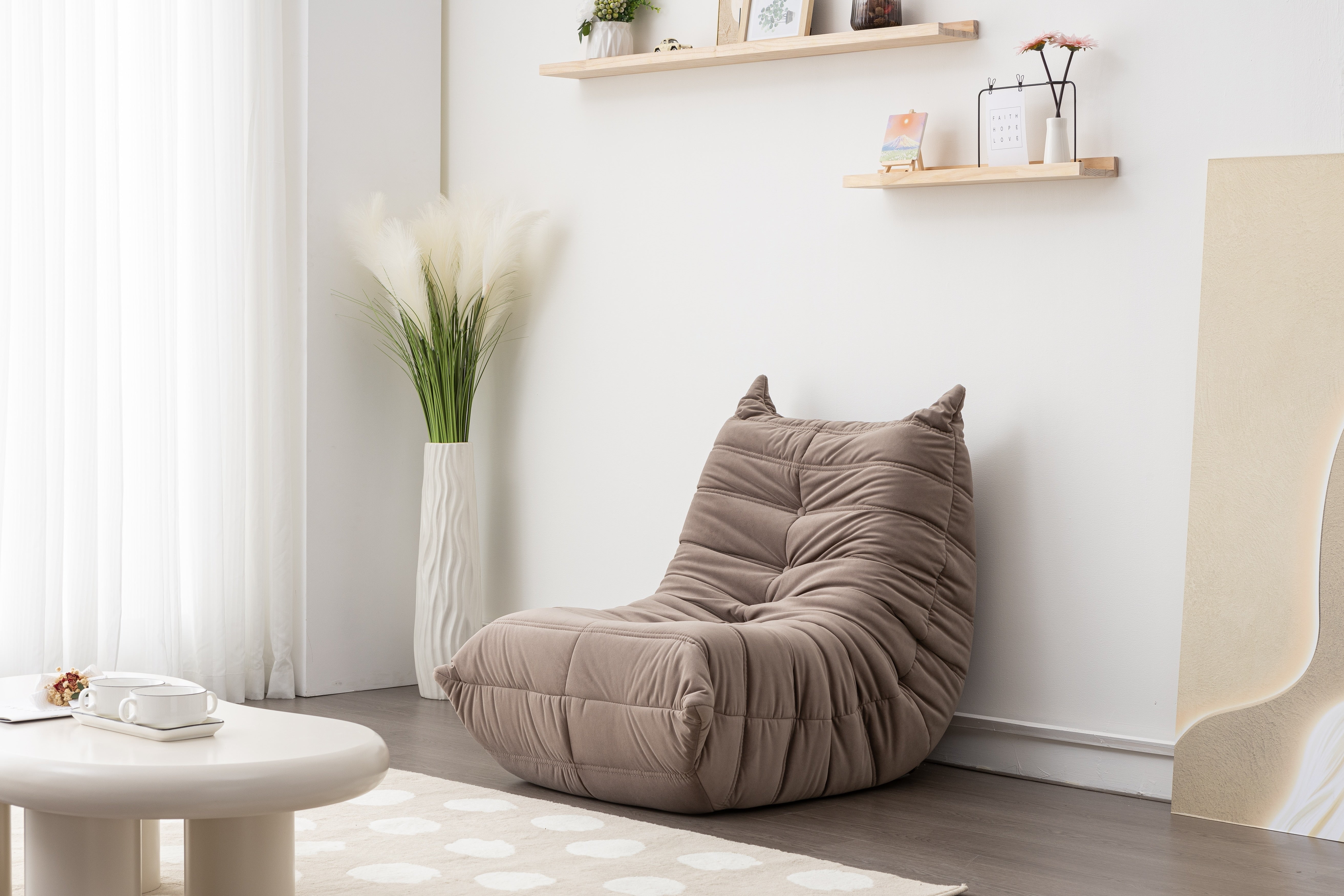 Lazy Chair,Brown, Mid Century Foam Chair, Soft Suede Floor Lounge Chair ...