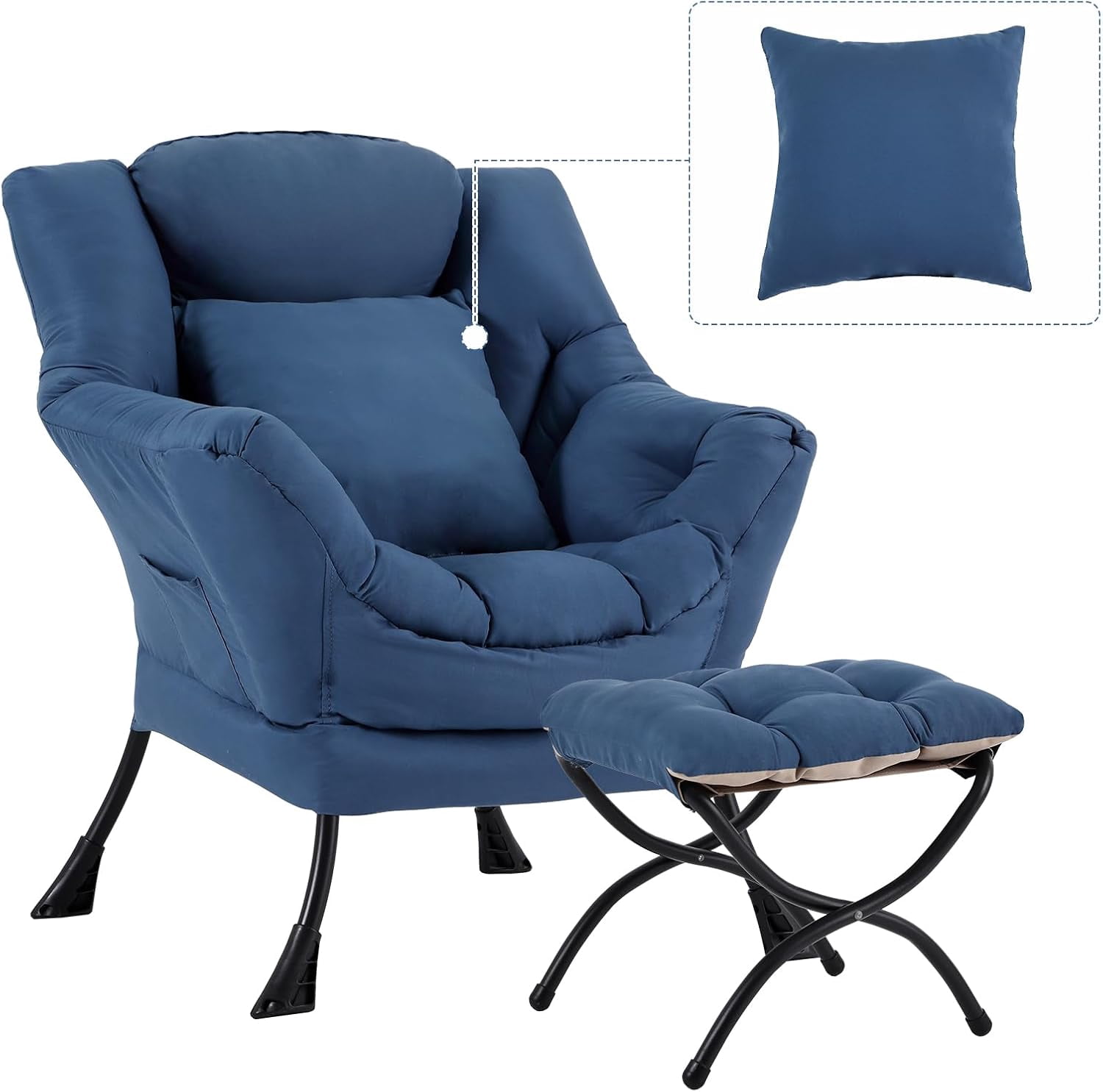 Lazy Chair with Ottoman, Comfy Reading Chair with Footstool & Pillow ...