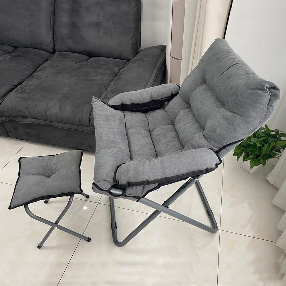 Lazy Chair with Ottoman, Foldable Modern Lounge Chair with Footrest ...