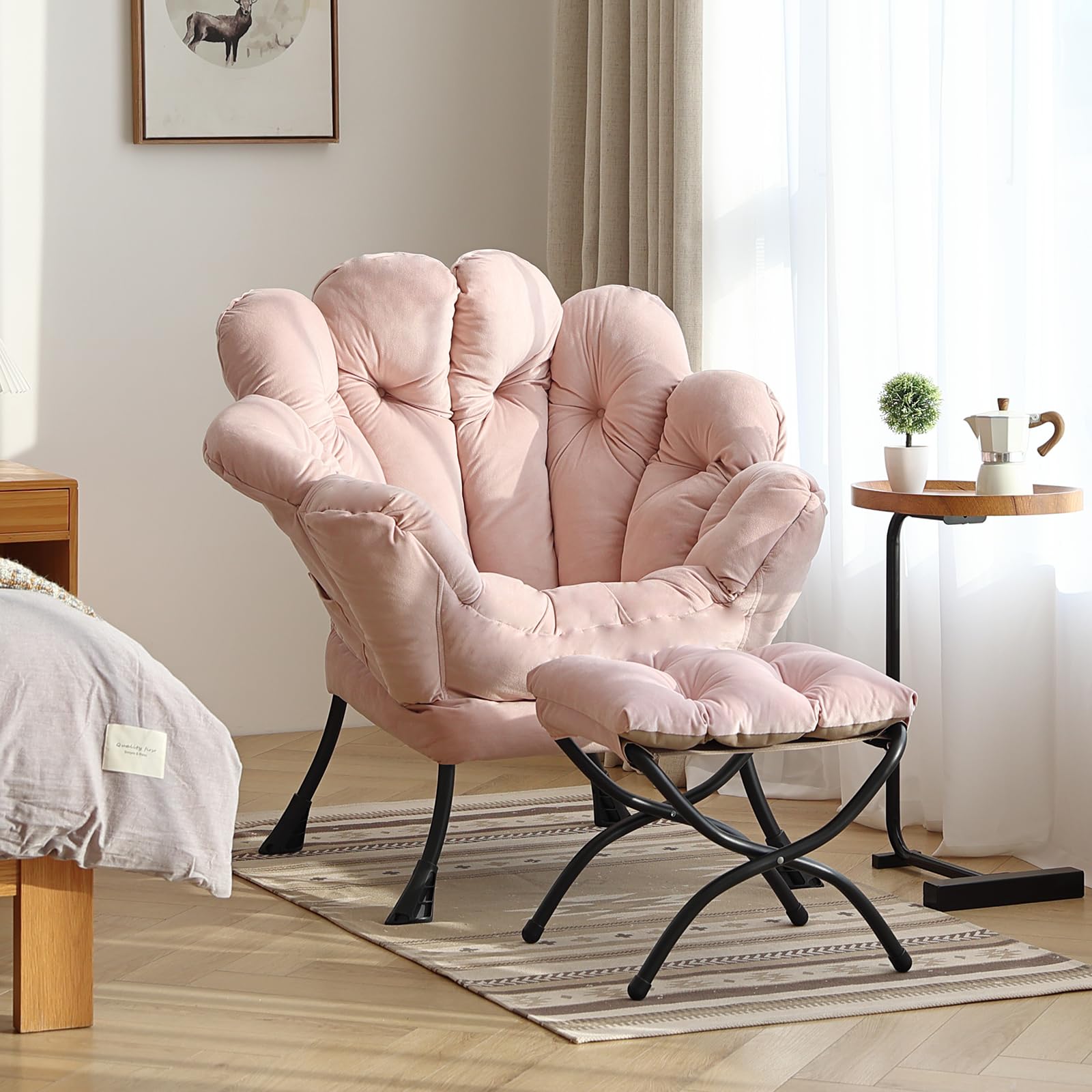 Lazy Chair with Ottoman, Modern Floral Reading Chair with Folding ...