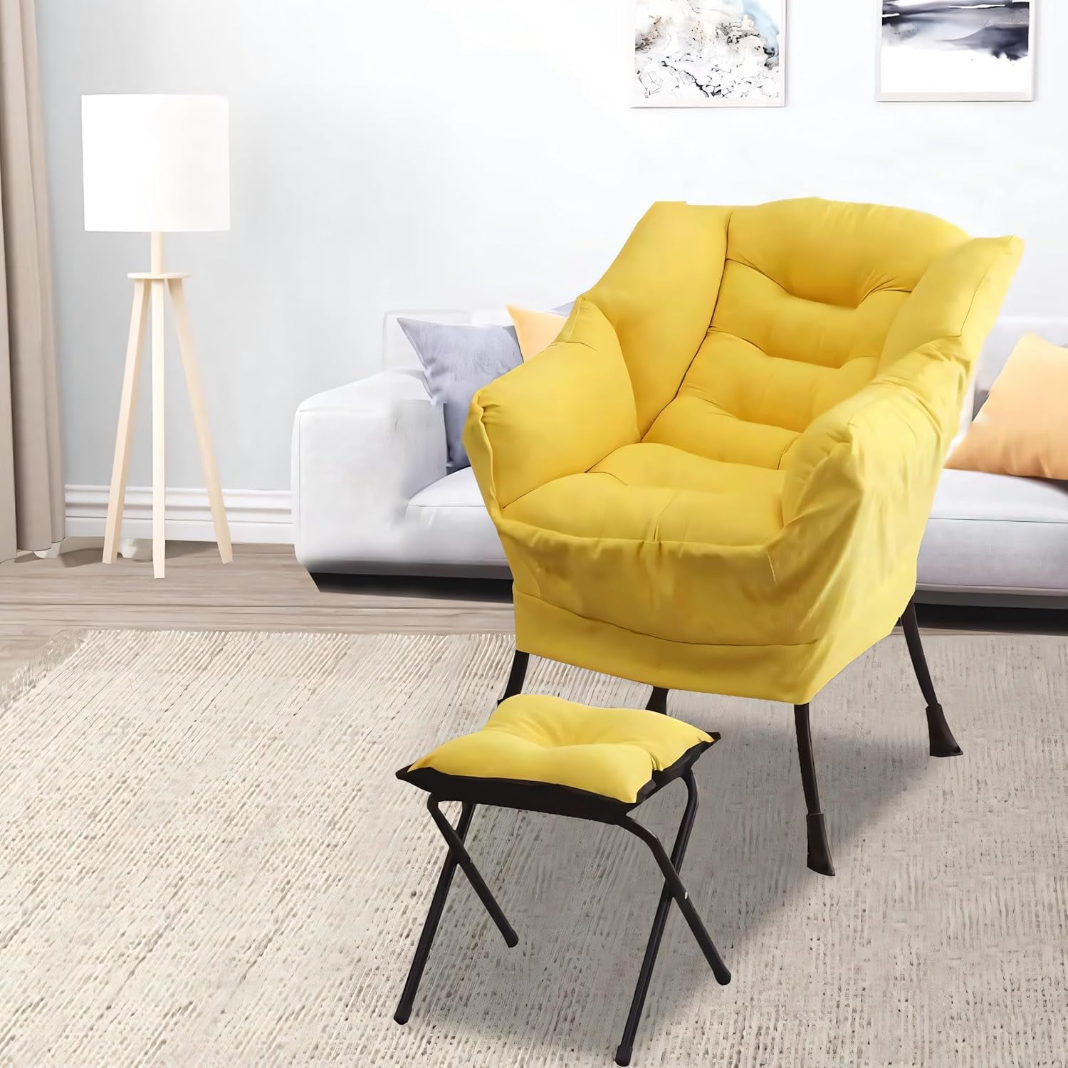 Lazy Chair with Ottoman, Modern Large Accent Lounge Chair, Single Sofa ...