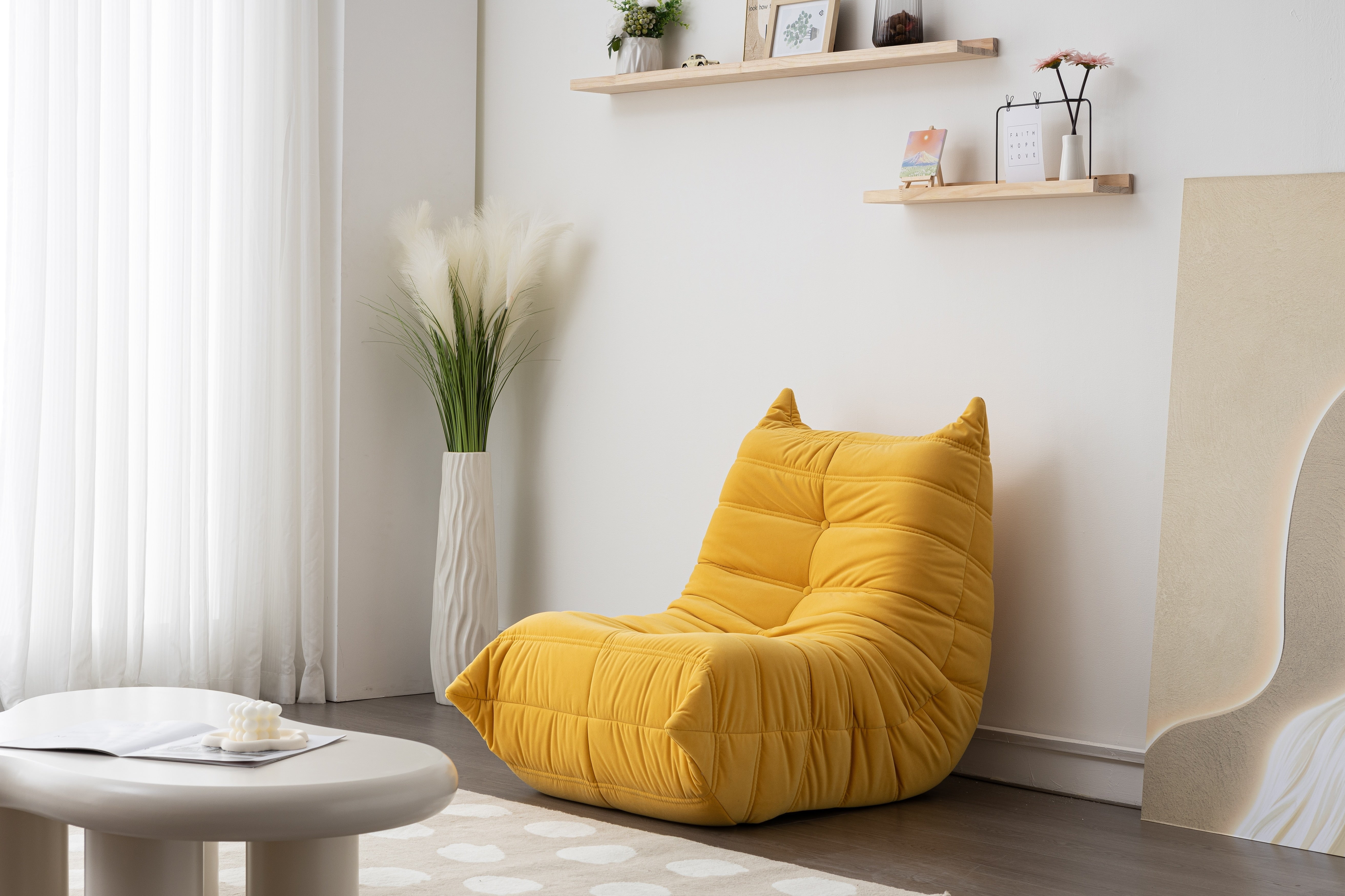 Lazy Chair,Yellow, Mid Century Foam Chair, Soft Suede Floor Lounge ...