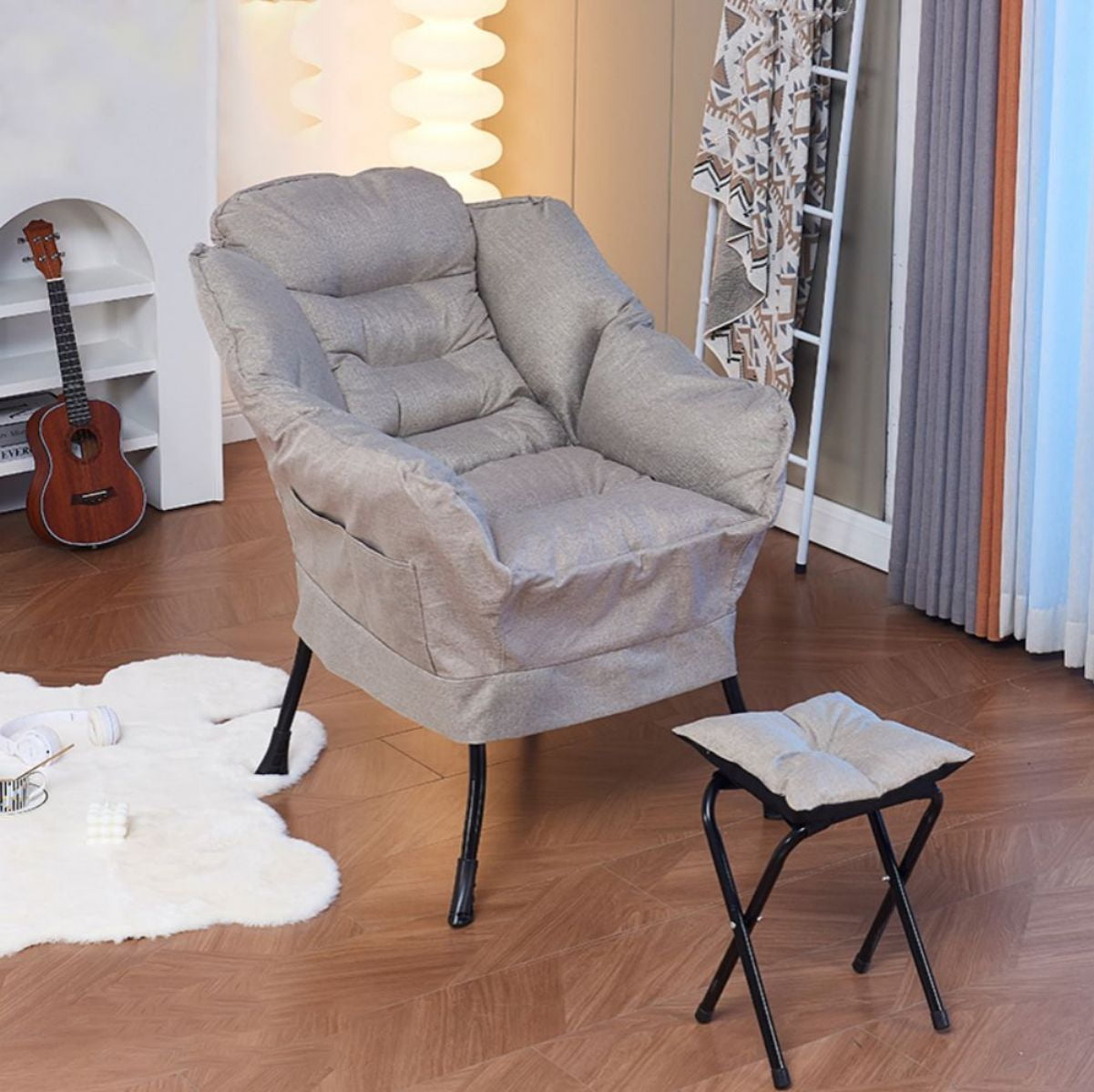 Lazy Chair with Ottoman,Lounge Chair w/ Footrest Armrests&Side Pocket ...