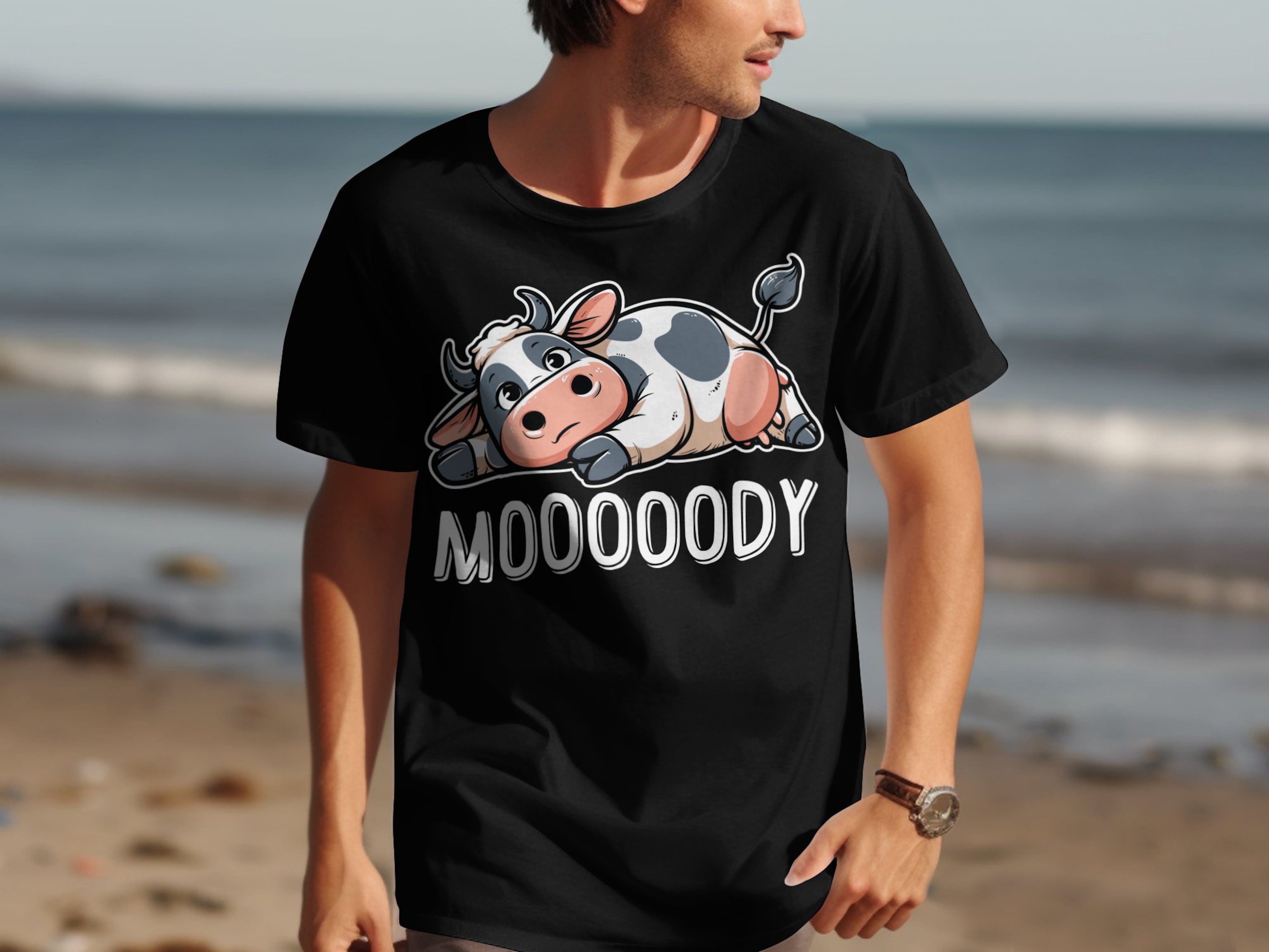Lazy Cow Cartoon, Moody Cow T-Shirt, Funny Animal Design, Cute Farm ...