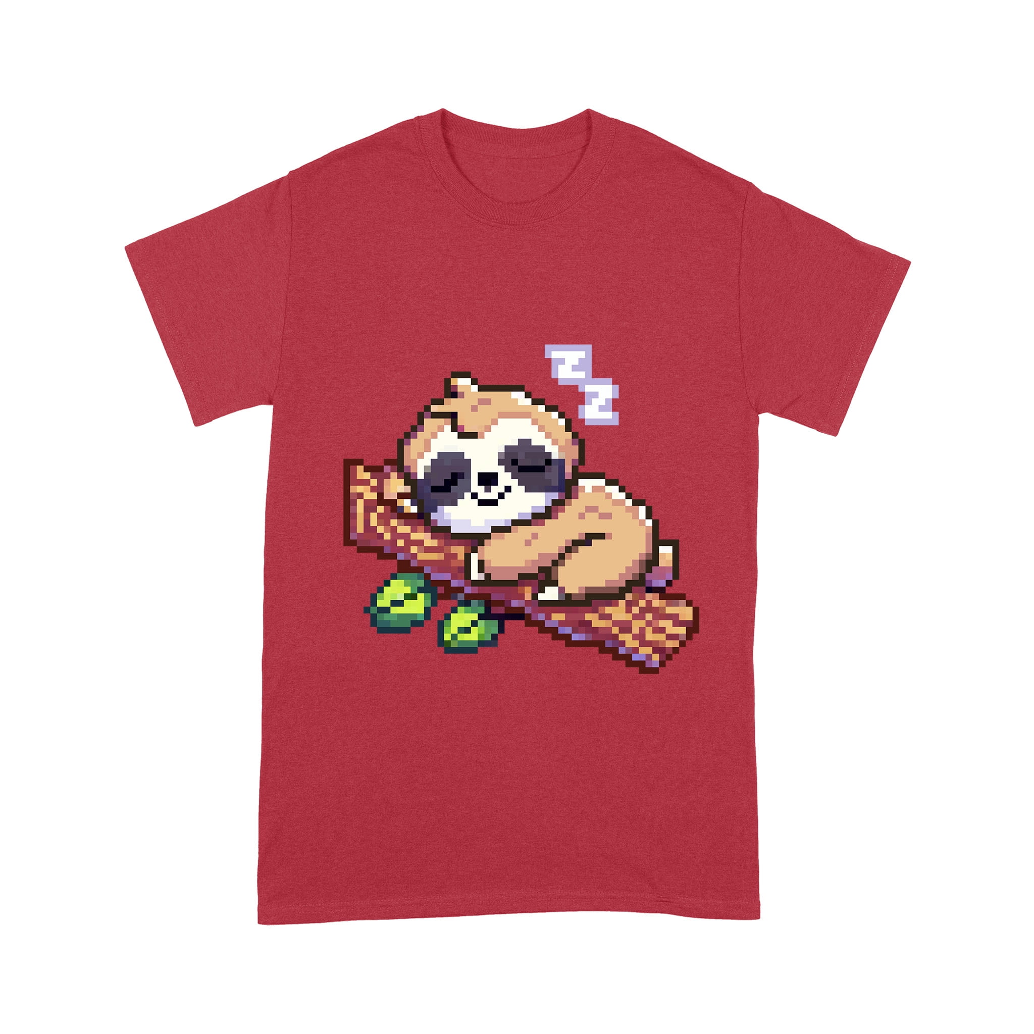 Lazy Day T-Shirt - Adorable Pixel Art Sleeping Sloth Graphic Tee ...