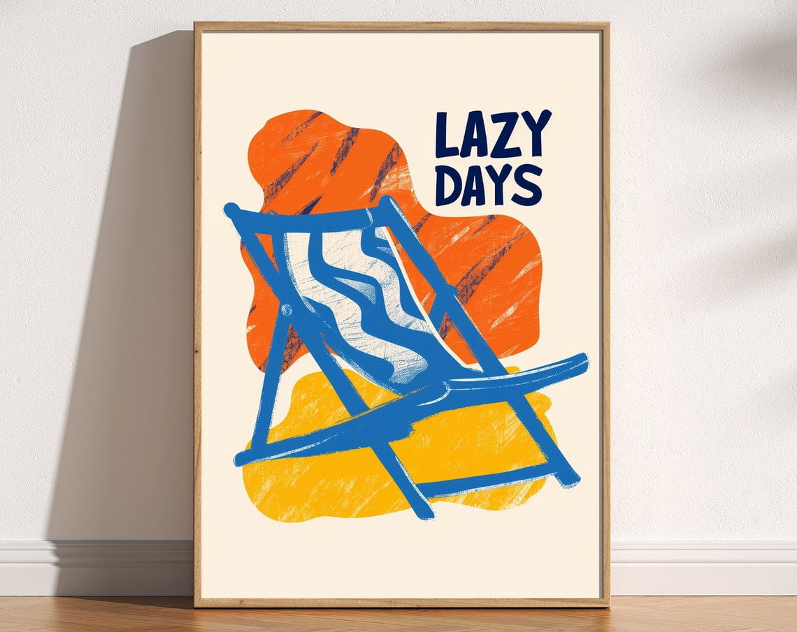 Lazy Days Summer Print, Desk Chair Poster, Retro Abstract Mid Century ...