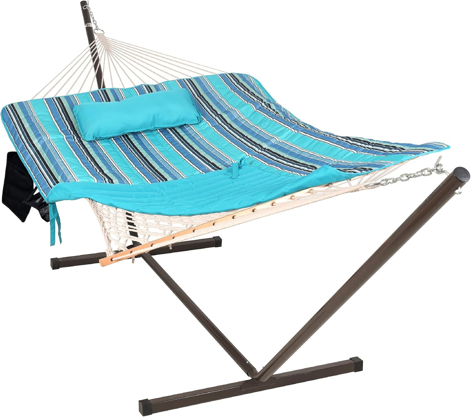 Lazy Daze Hammocks Double Outdoor Hammock with 12 ft Steel Stand, 2 Person Cotton Rope Hammock ...