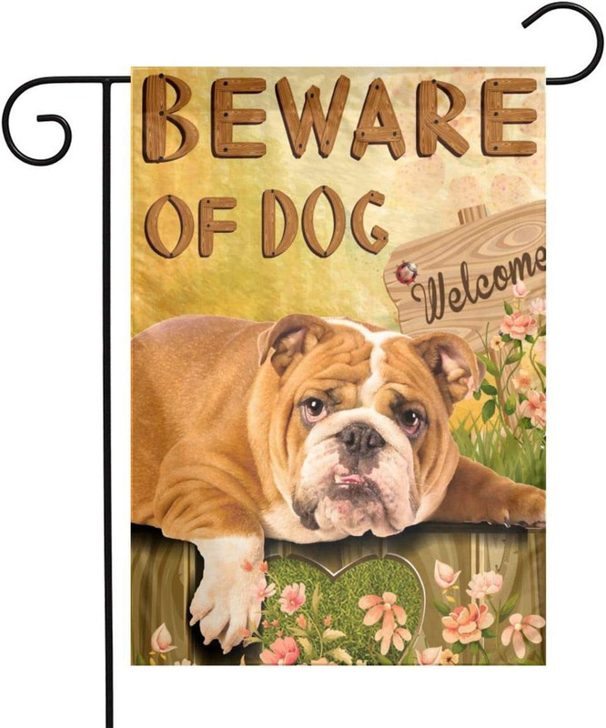 Lazy English Bulldog Garden Flag - Beware of Dog House Flags Double ...