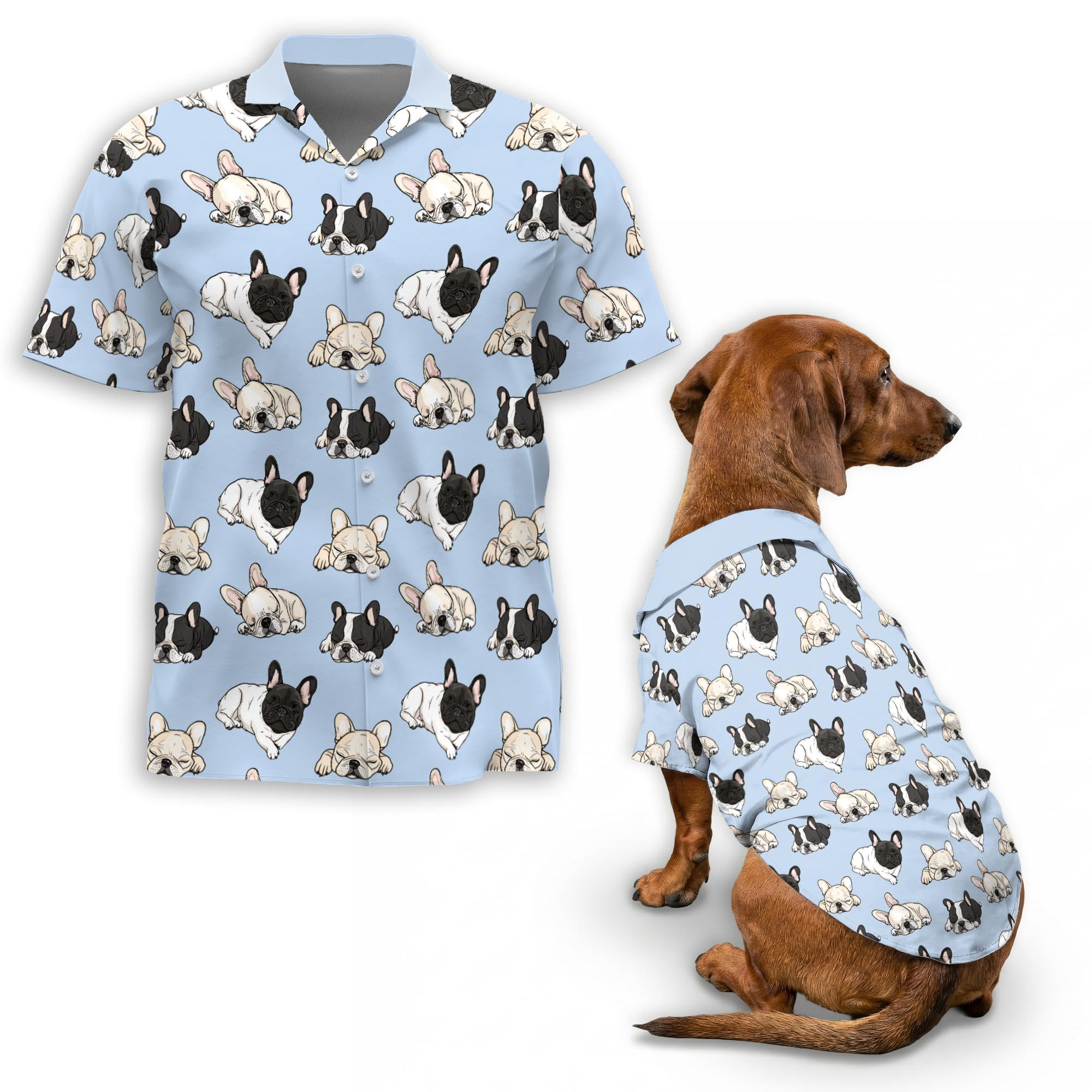 Lazy French Bulldog Hawaiian Shirt, Cute Frenchie Pattern Button Down ...