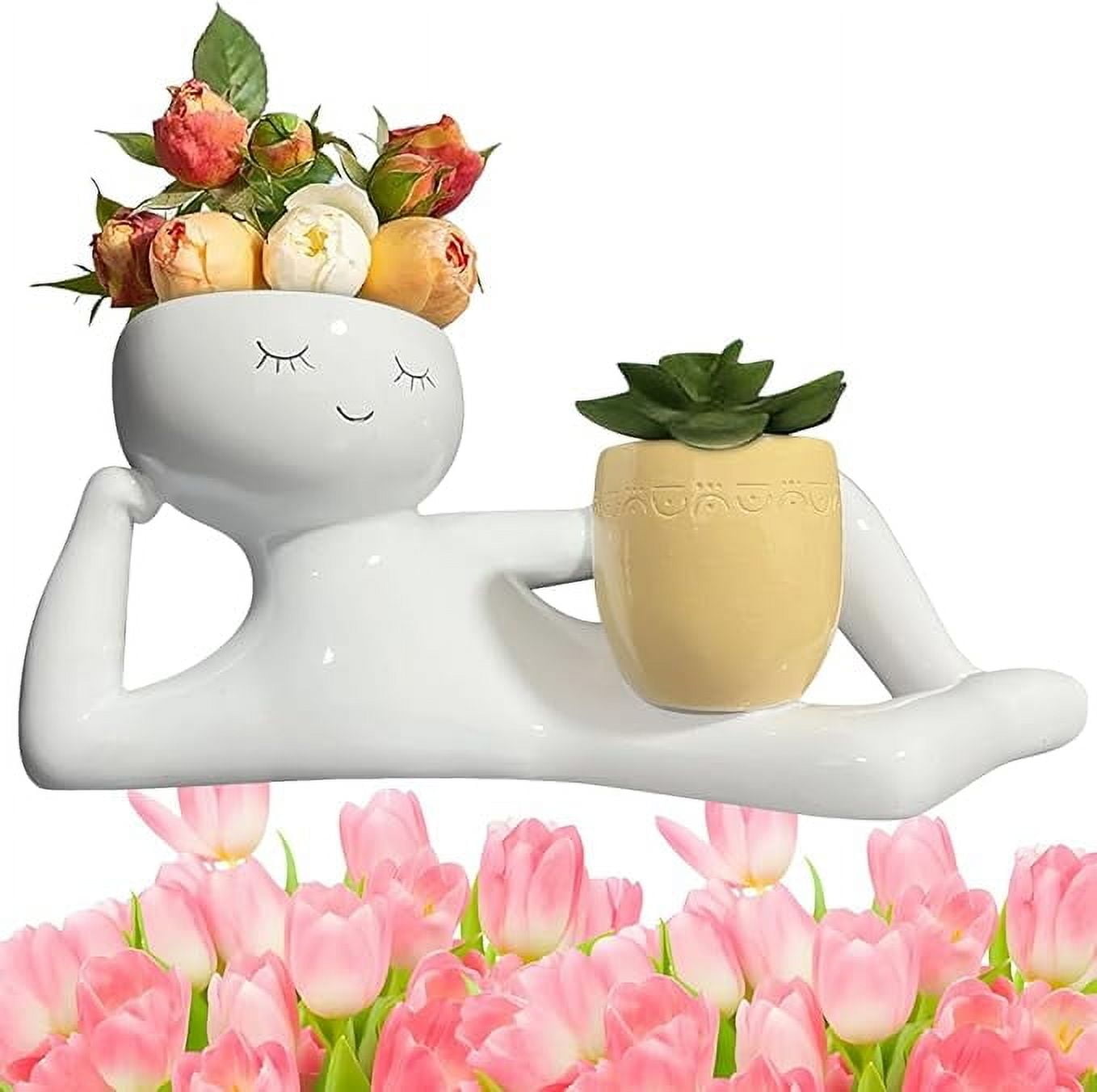 Lazy Guy Planter, 2025 New Cute Face Planter Pot, Resin Flower Head ...
