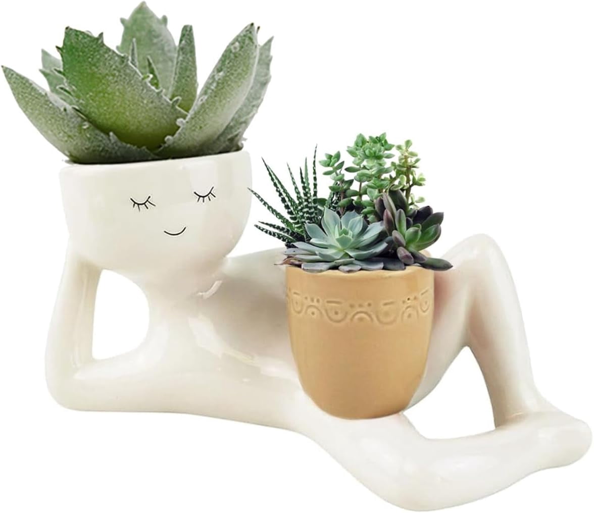 Lazy Guy Planter, 2025 New Cute Face Planter Pot, Resin Flower Head ...