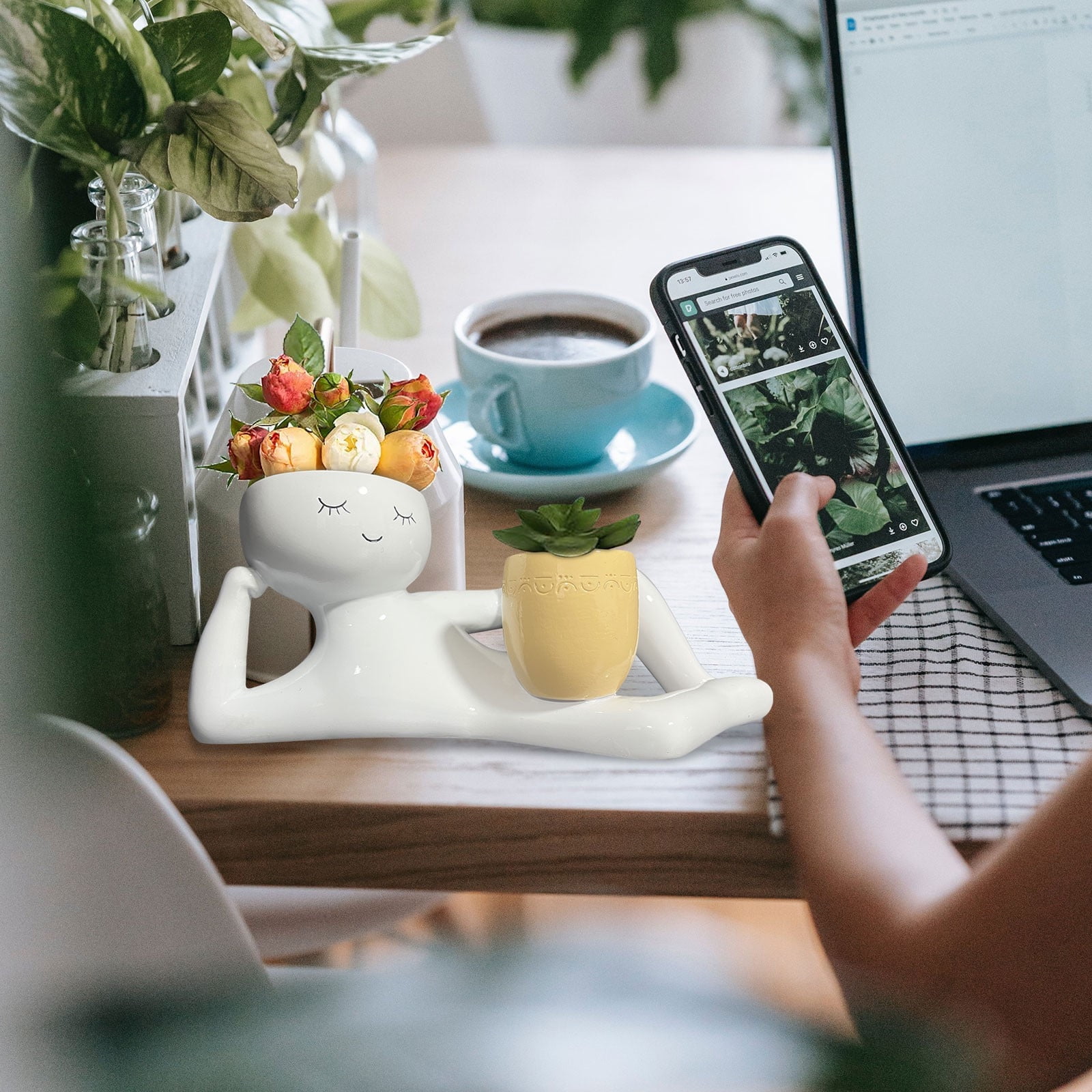 Lazy Guy Planter, 2025 New Cute Face Resin Flower Head Planters, Lying ...