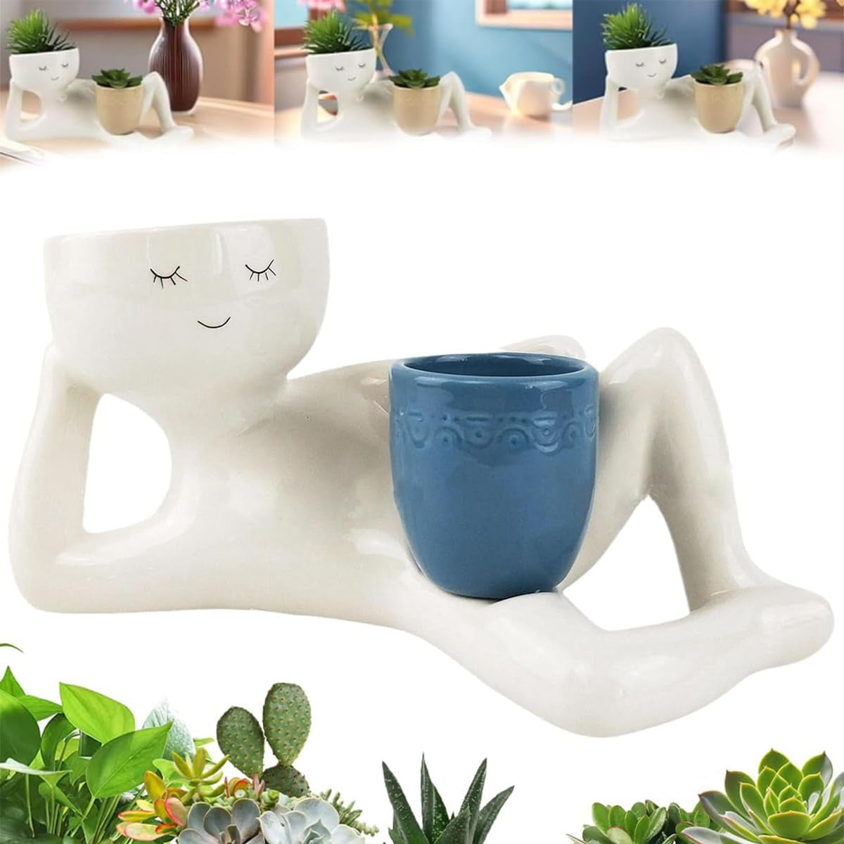 Lazy Guy Planter, Cute Resin Funny Plant Pots, Unique Lying Down Figure ...