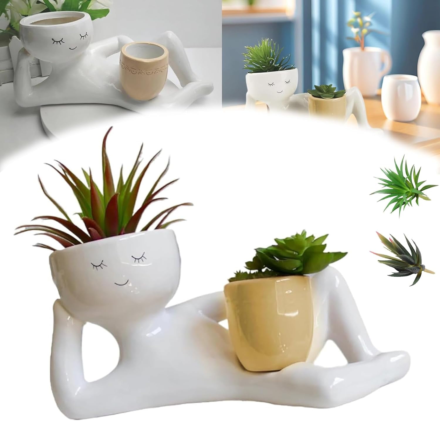 Lazy Guy Planter- Face Resin Flower Pot with Drainage Hole, Funny ...