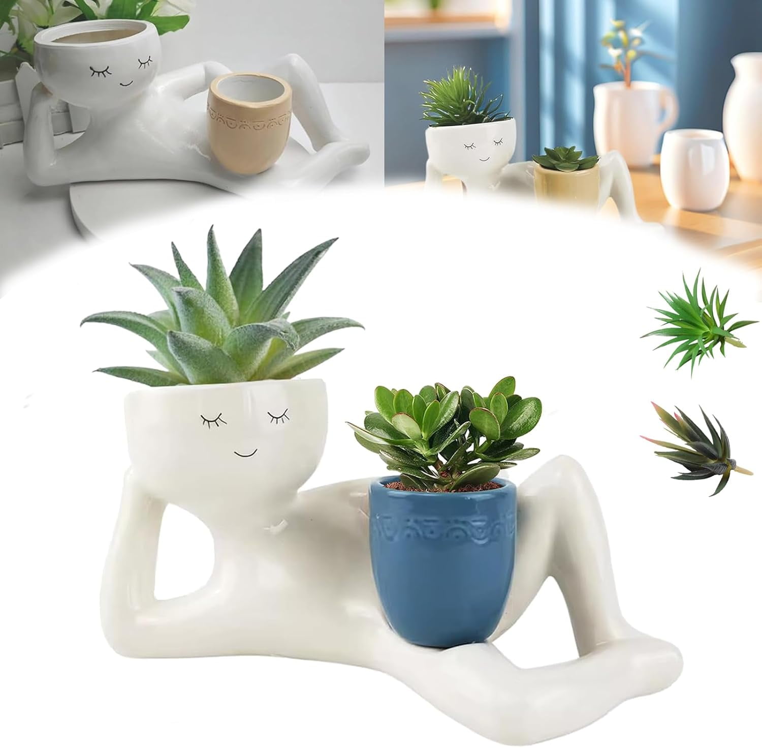 Lazy Guy Planter- Face Resin Flower Pot with Drainage Hole, Funny ...