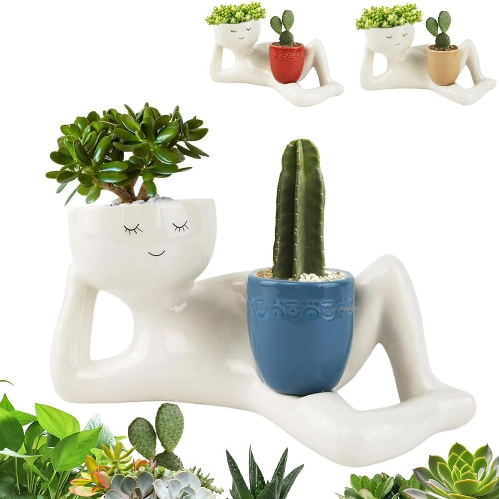 Lazy Guy Planter, Fun and Unique Shape Flowerpot Lazy Little Character ...