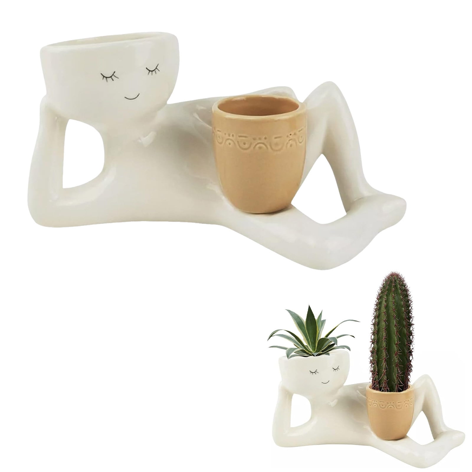 Lazy Guy Planter, Funny Planters Smily Face Planter Pot with Drainage ...