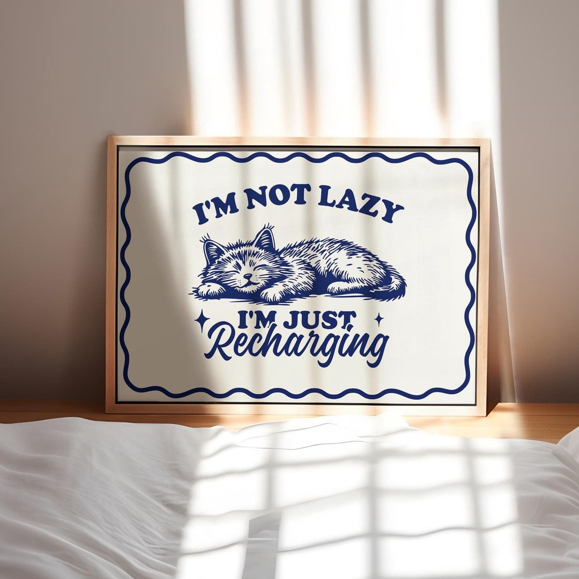 I'M Not Lazy I'M Just Recharging, Typography Poster, Lazy Cat Art ...