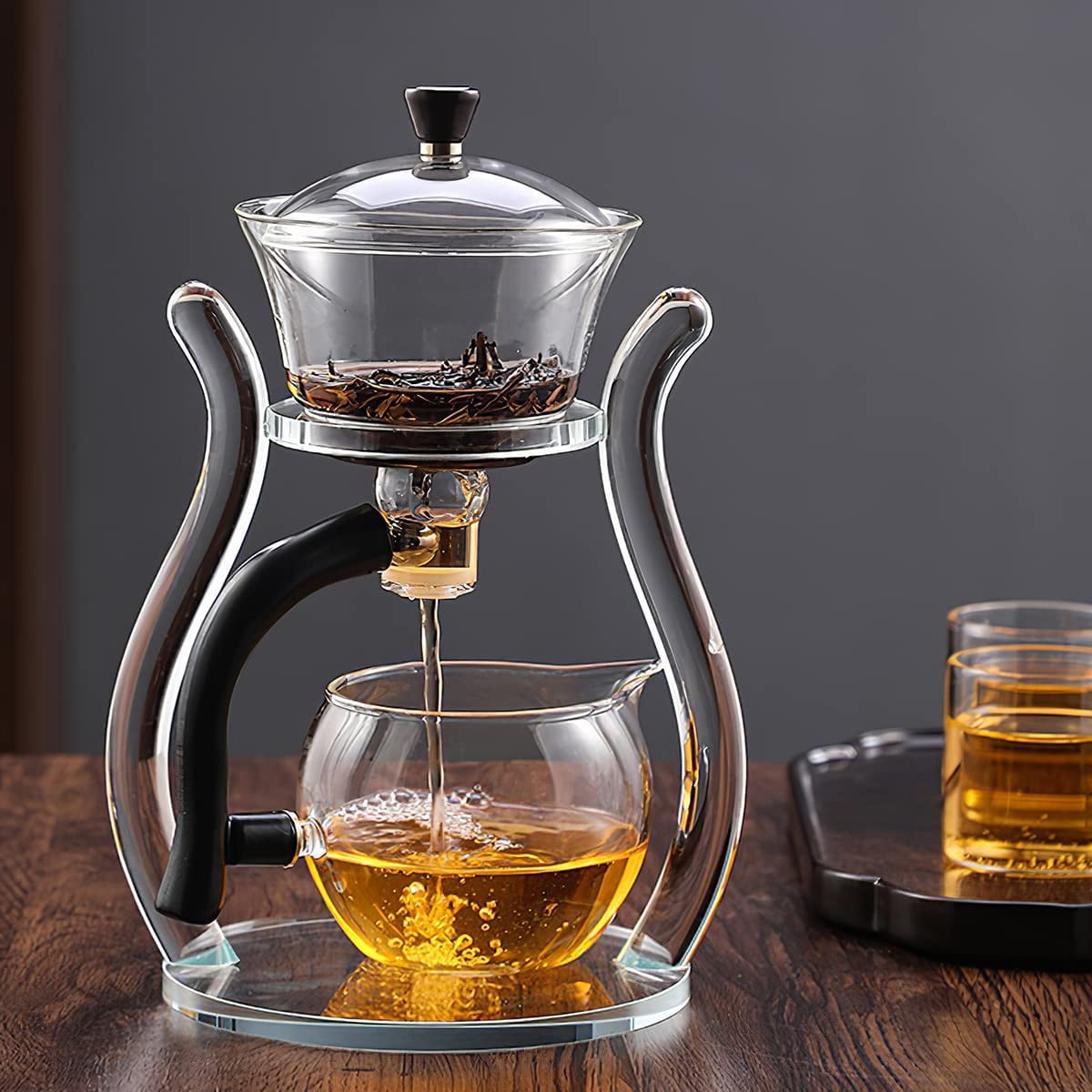 Lazy Kungfu Drip TeaPot, Heat Resistant Tea Set, Semi-Automatic Glass ...