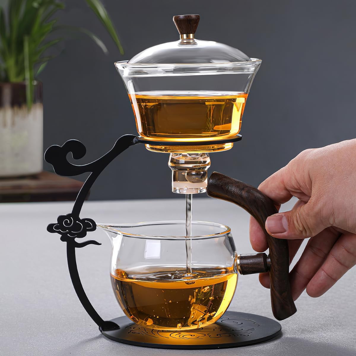 Lazy Kungfu Drip TeaPot, Heat Resistant Tea Set, Semi-Automatic Glass ...
