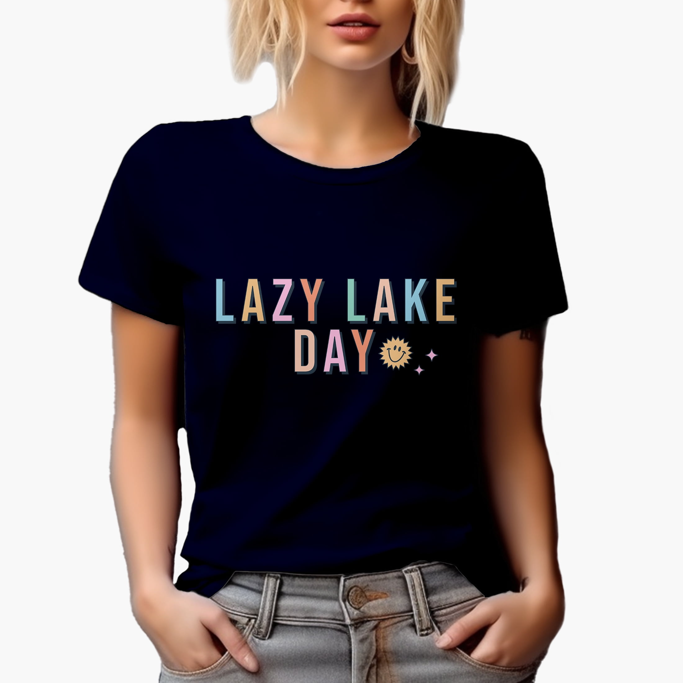 Lazy Lake Day, Summer Vacation Themed Merch Gift, Navy Blue T-Shirt, XL ...